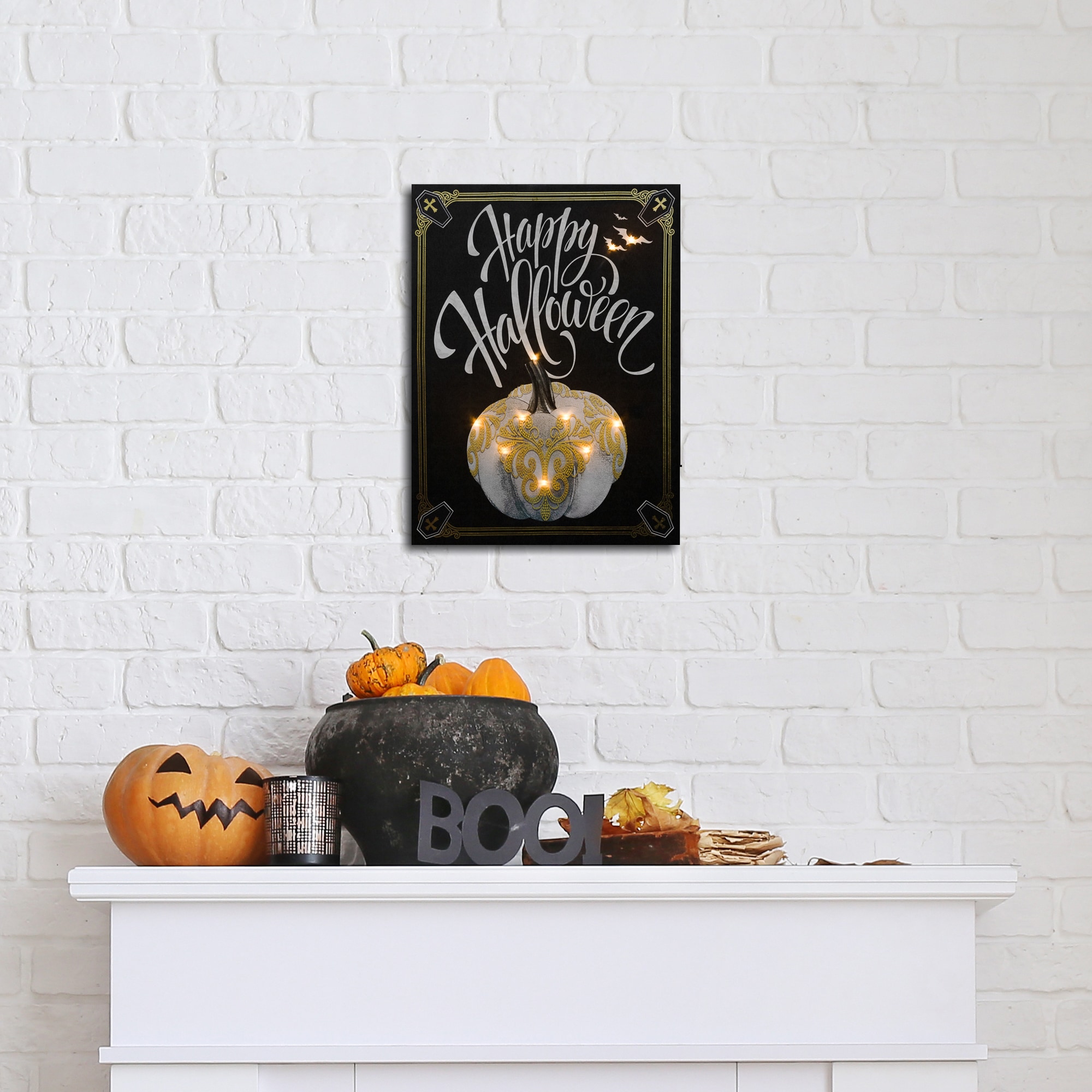 LumaBase 15.75-in Hanging Lighted Happy halloween Wall art Art print in ...