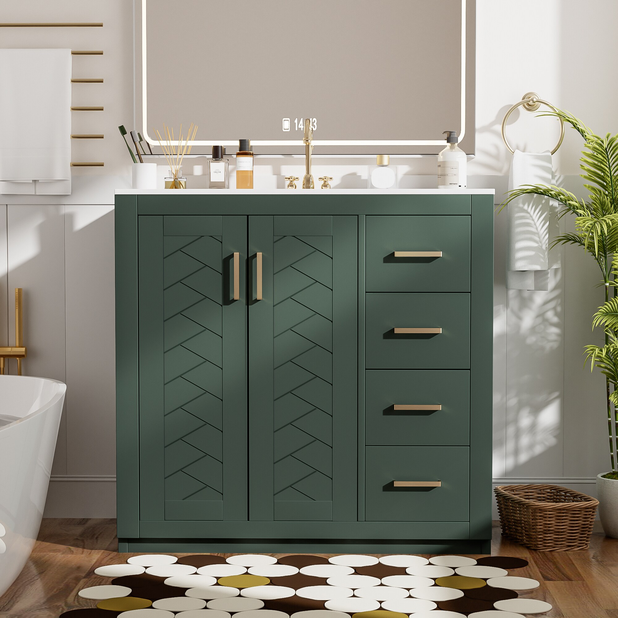 GDFStudio 36 Inch Bathroom Vanity with Ceramic Sink Combo Solid Wood ...
