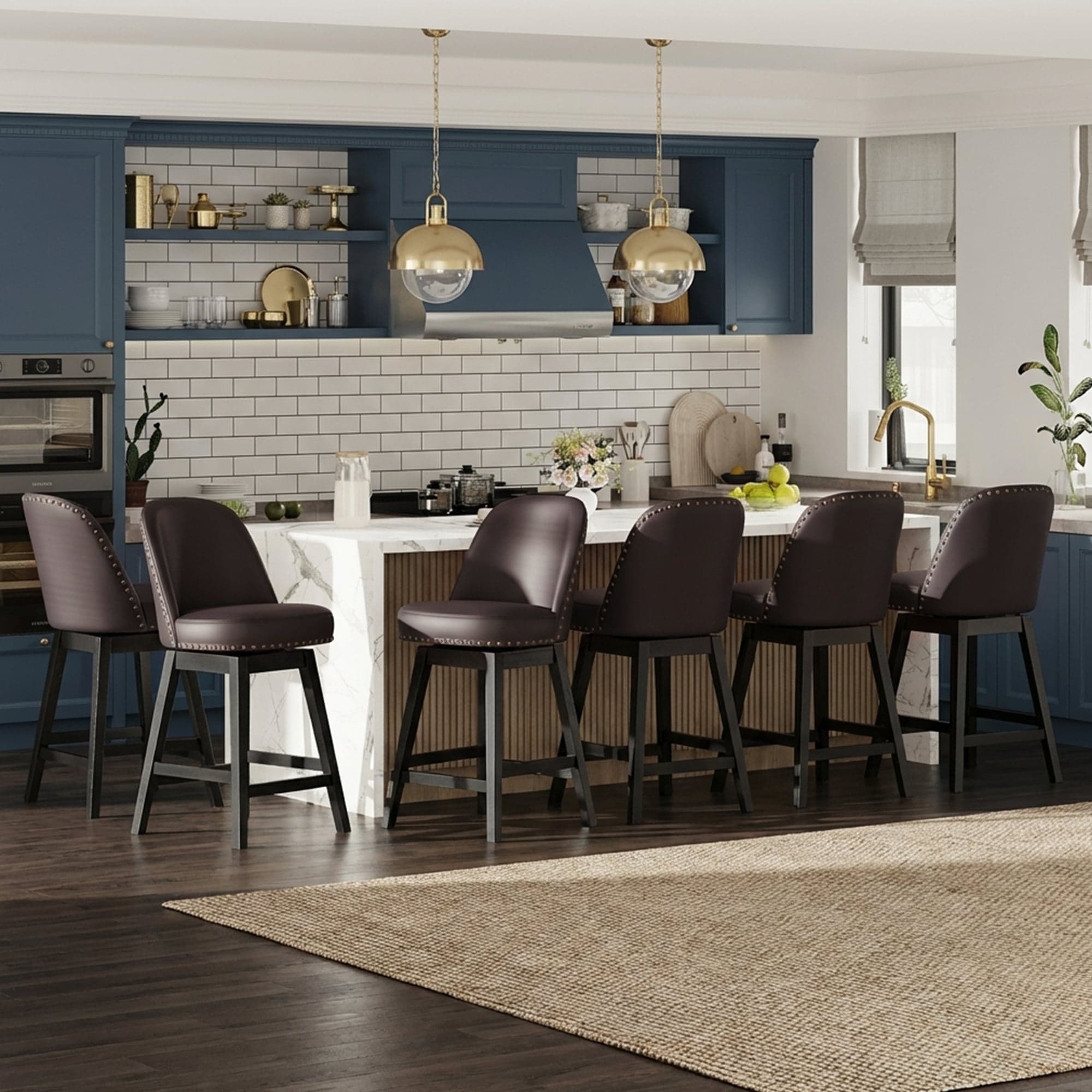 Colamy Set of 6 Dark Brown Faux Leather Counter Height Swivel ...