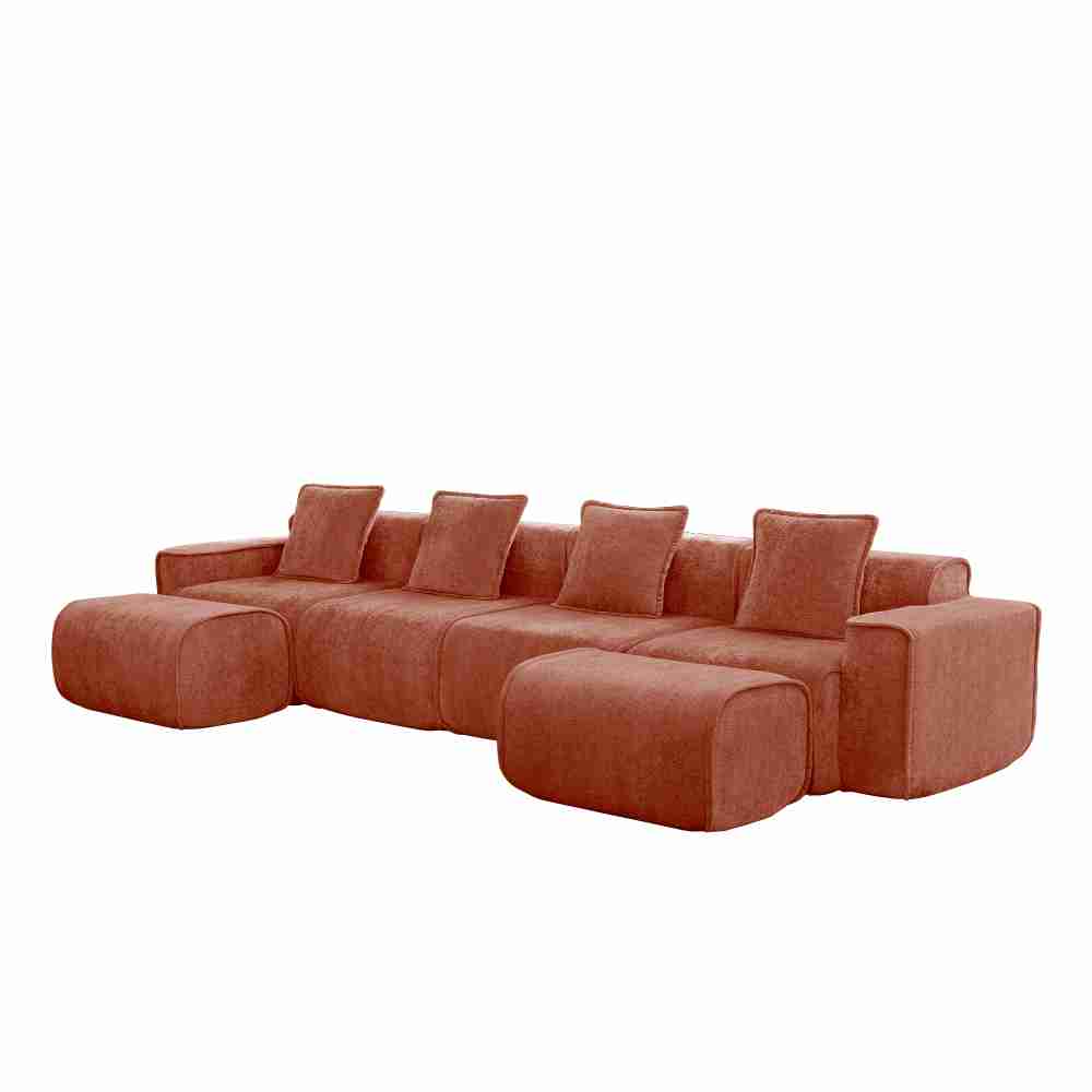 Coolbibila 139-inch 4 Seater Boneless Sectional Sofa Red Velvet Sofa ...
