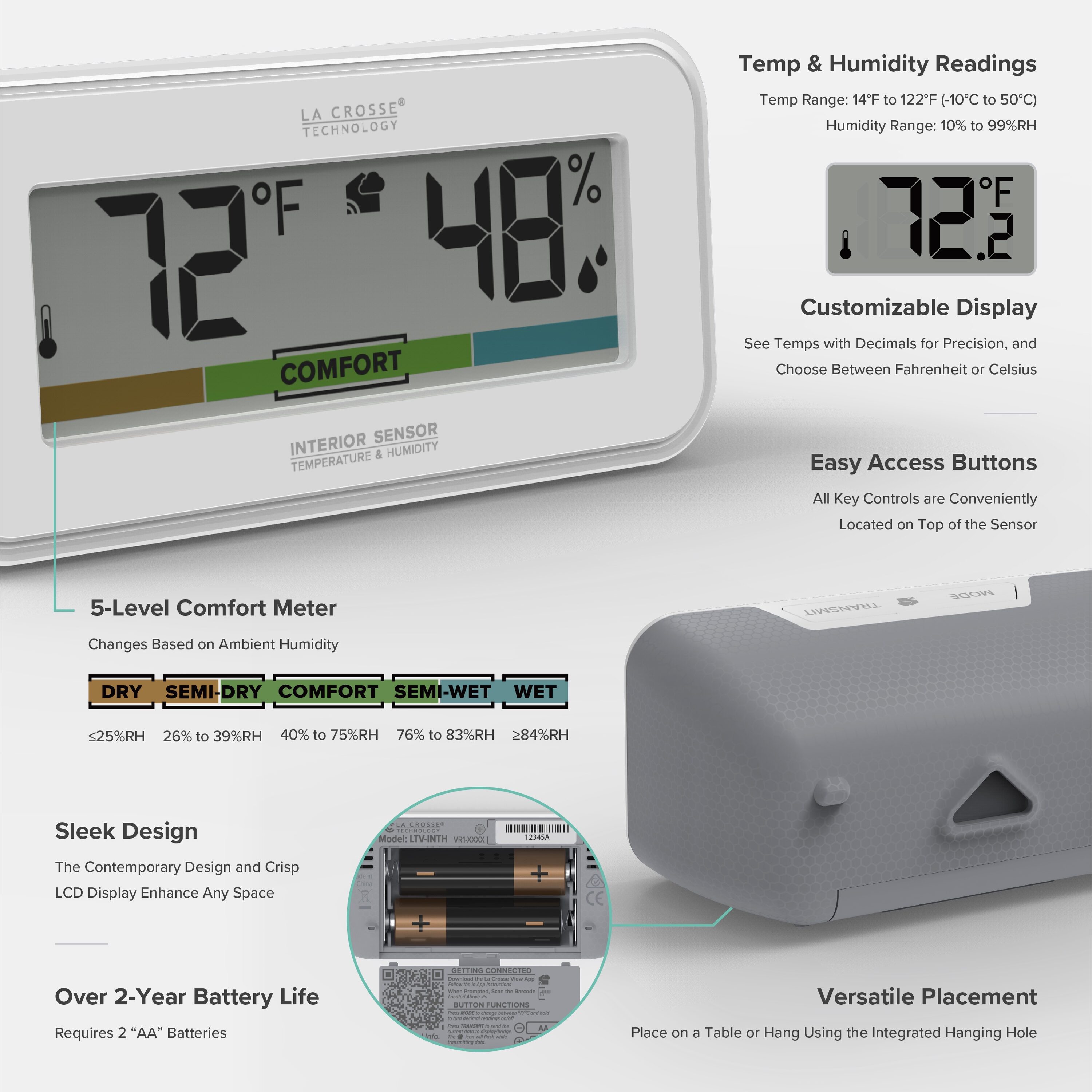 La Crosse Technology Temp Tracker Interior Wi-Fi Alert and Monitoring ...