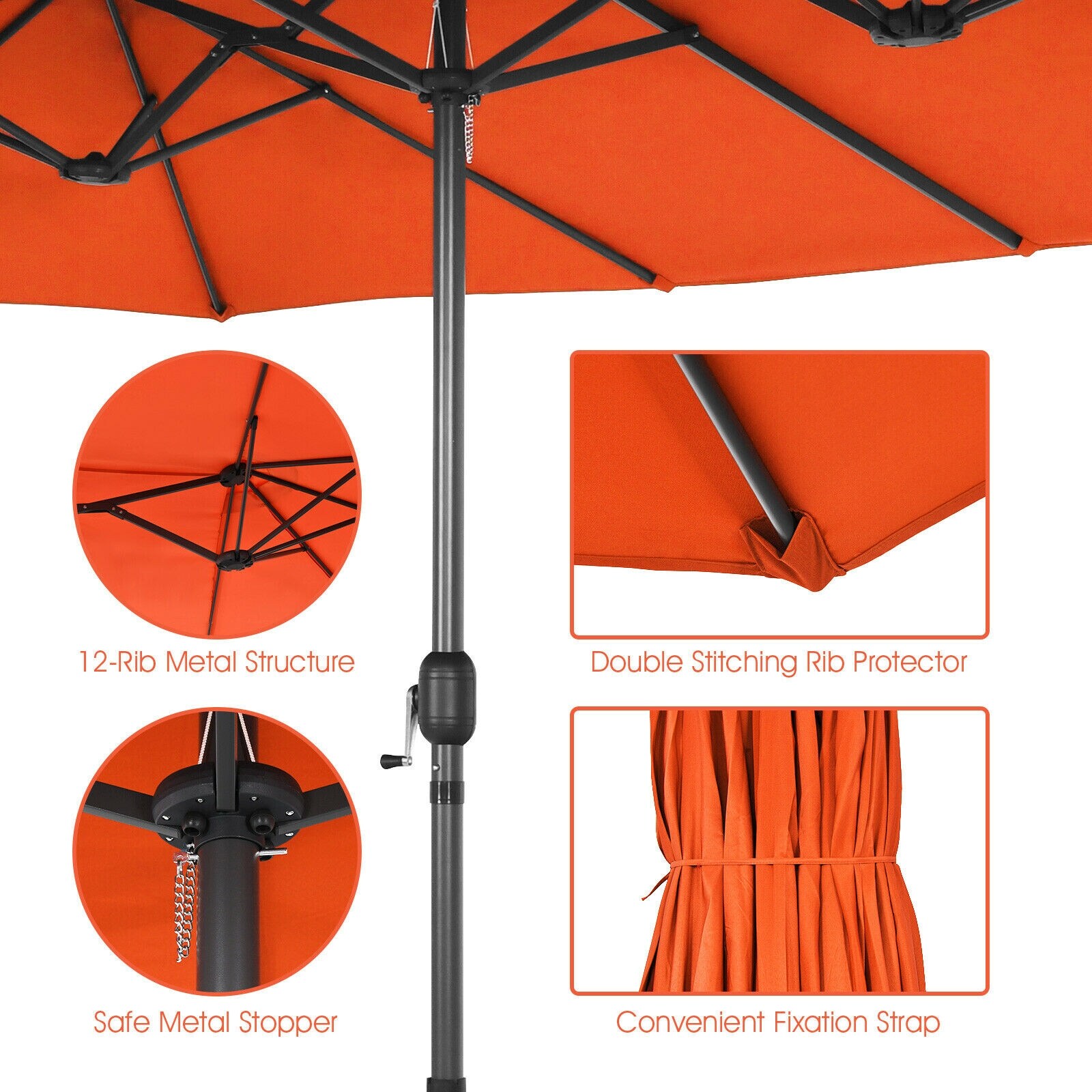 Slickblue 15 Ft Steel Frame Crank Lift Double Sided Patio Umbrella with ...