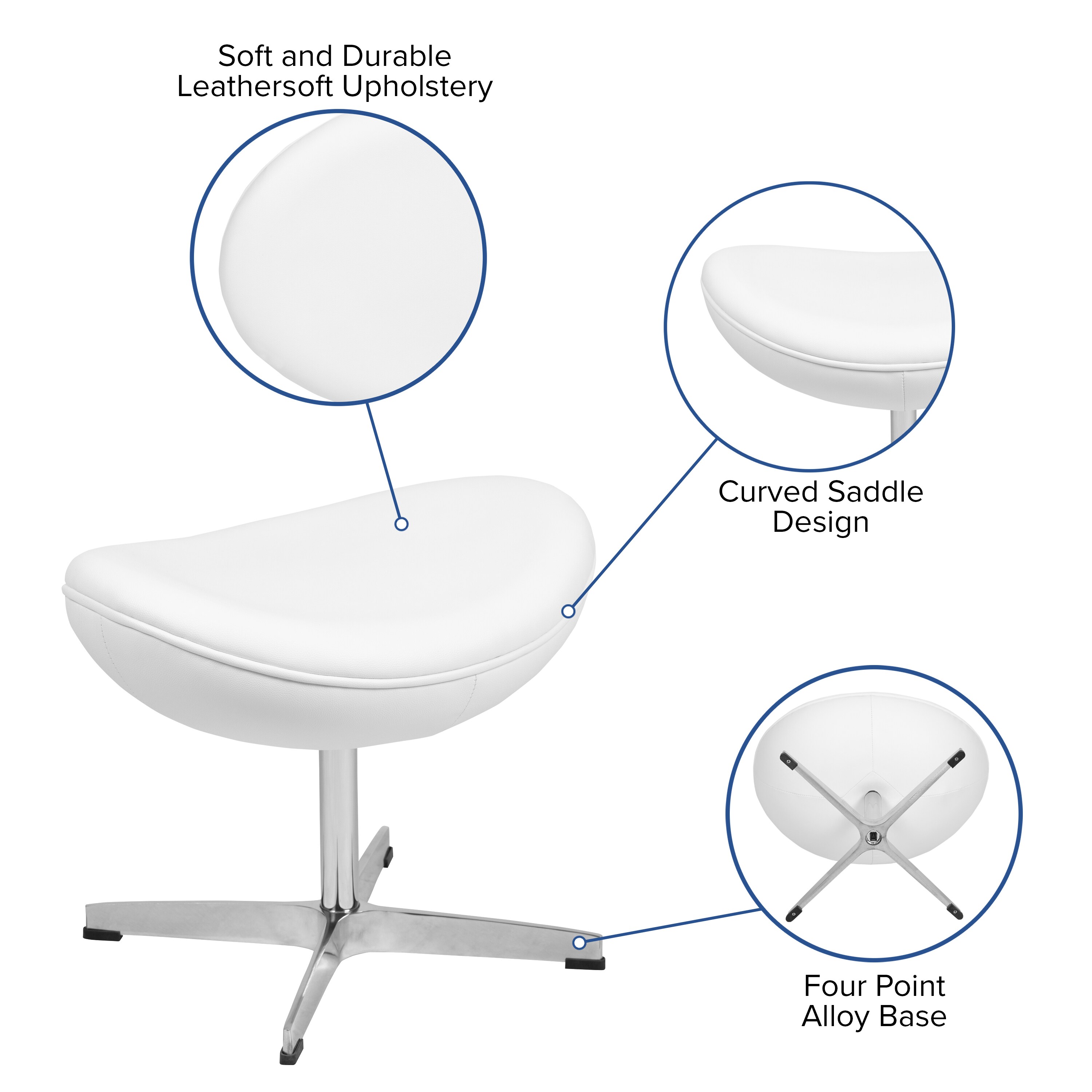 Merrick Lane Olwen Saddle Wing Ottoman Modern Faux Leather White ...