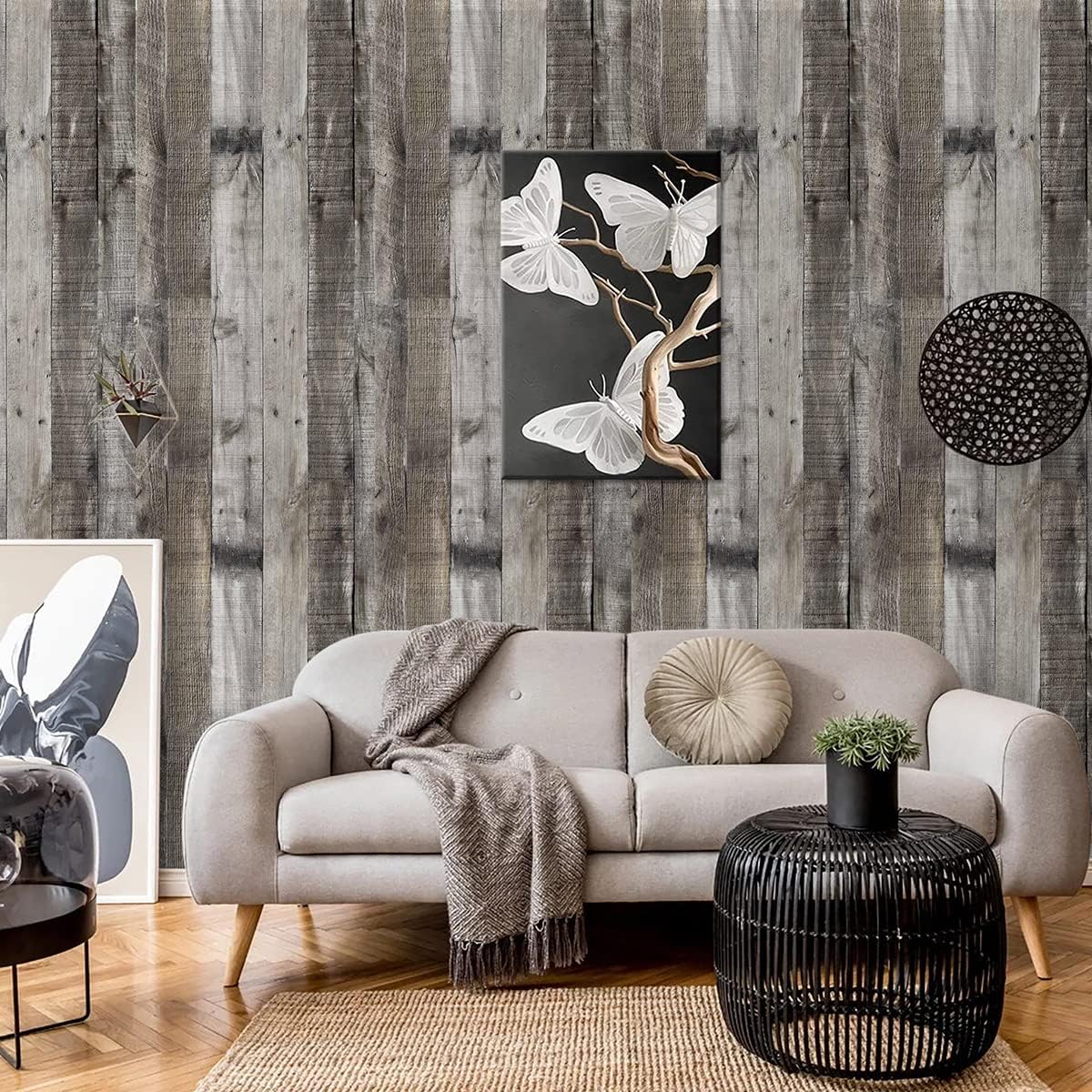 Livebor Gray Wood Shiplap Barnwood Peel and Stick Wallpaper Faux Wood ...