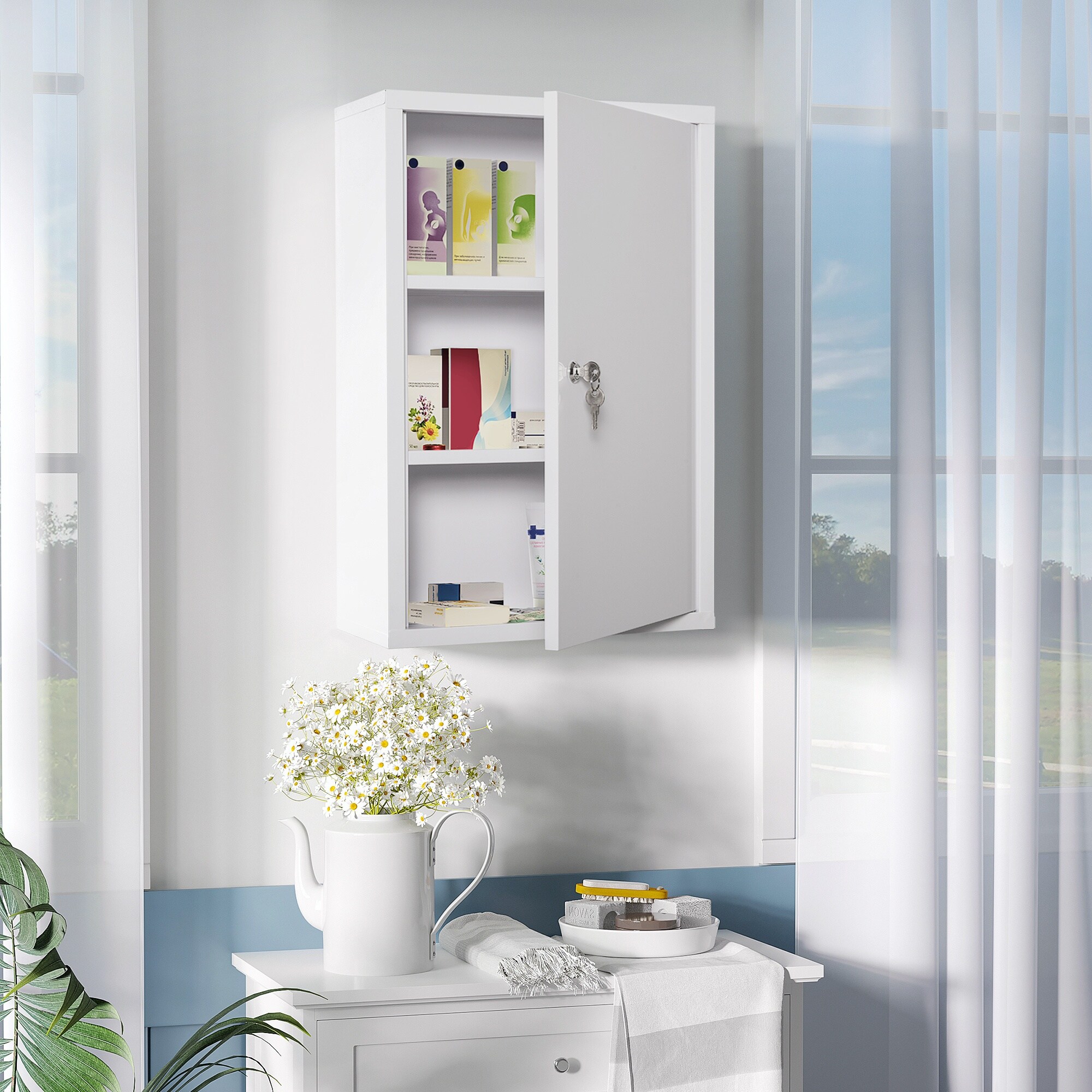 HyperDrop Cart White Steel Wall Mount Medicine Cabinet Heavy-Duty 3 ...