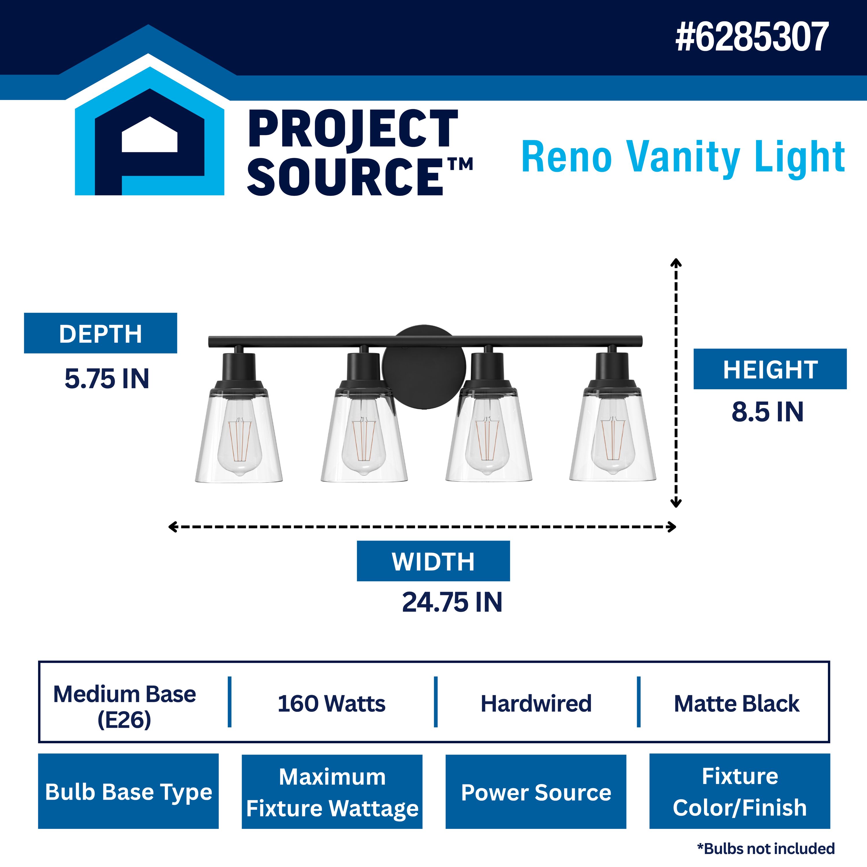 allen + roth Reno 24.75-in 4-Light Matte Black Led, Transitional Vanity ...