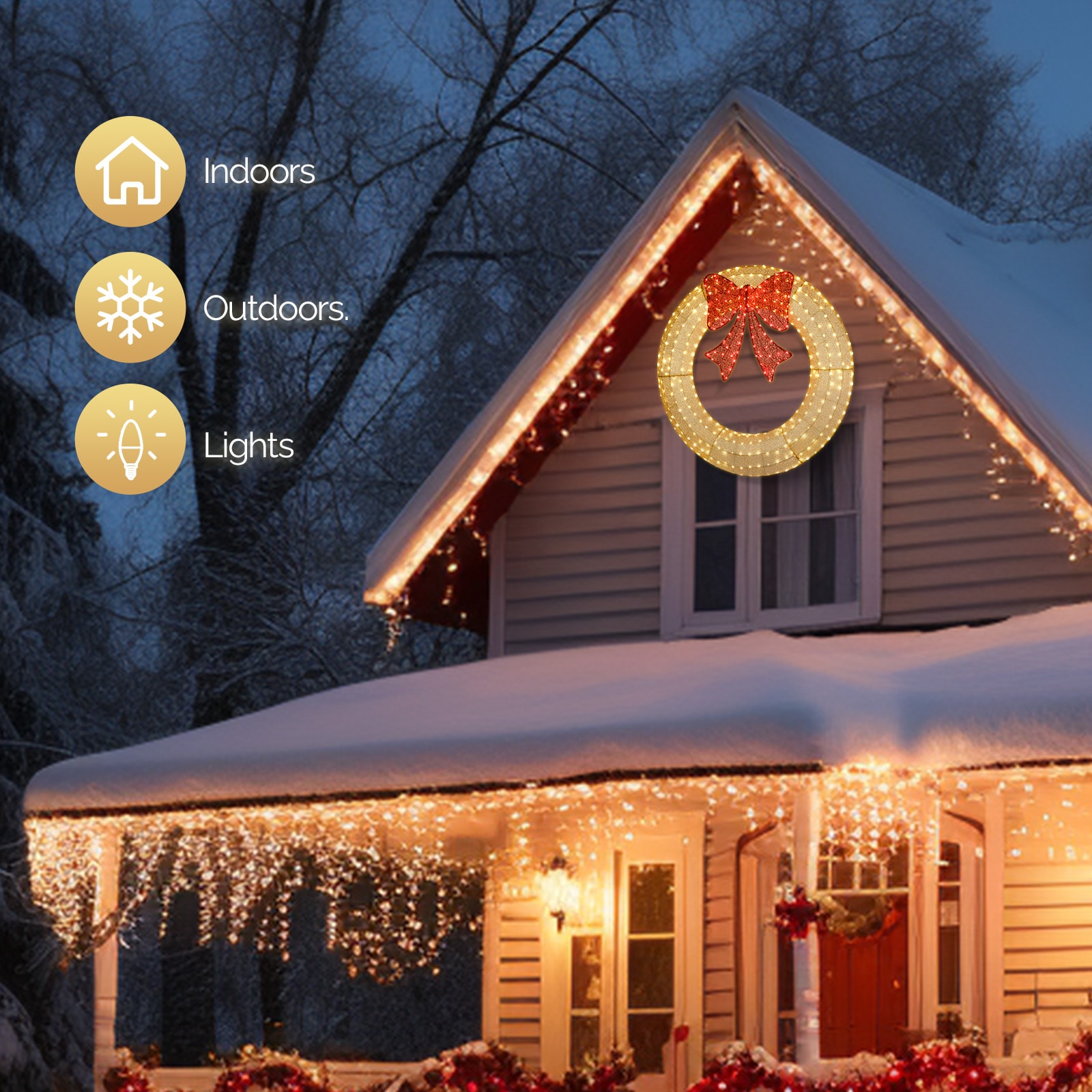 Upsimples 48in Pre Lit Outdoor Christmas Wreath 315 Warm White LED ...