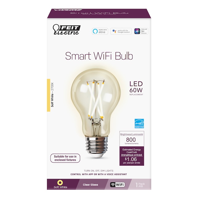 Feit Electric Feit Smart WiFi 60-Watt EQ A19 Soft White Medium Base (e ... Feit Electric Feit Smart WiFi 60-Watt EQ A19 Soft White Medium Base (e ...