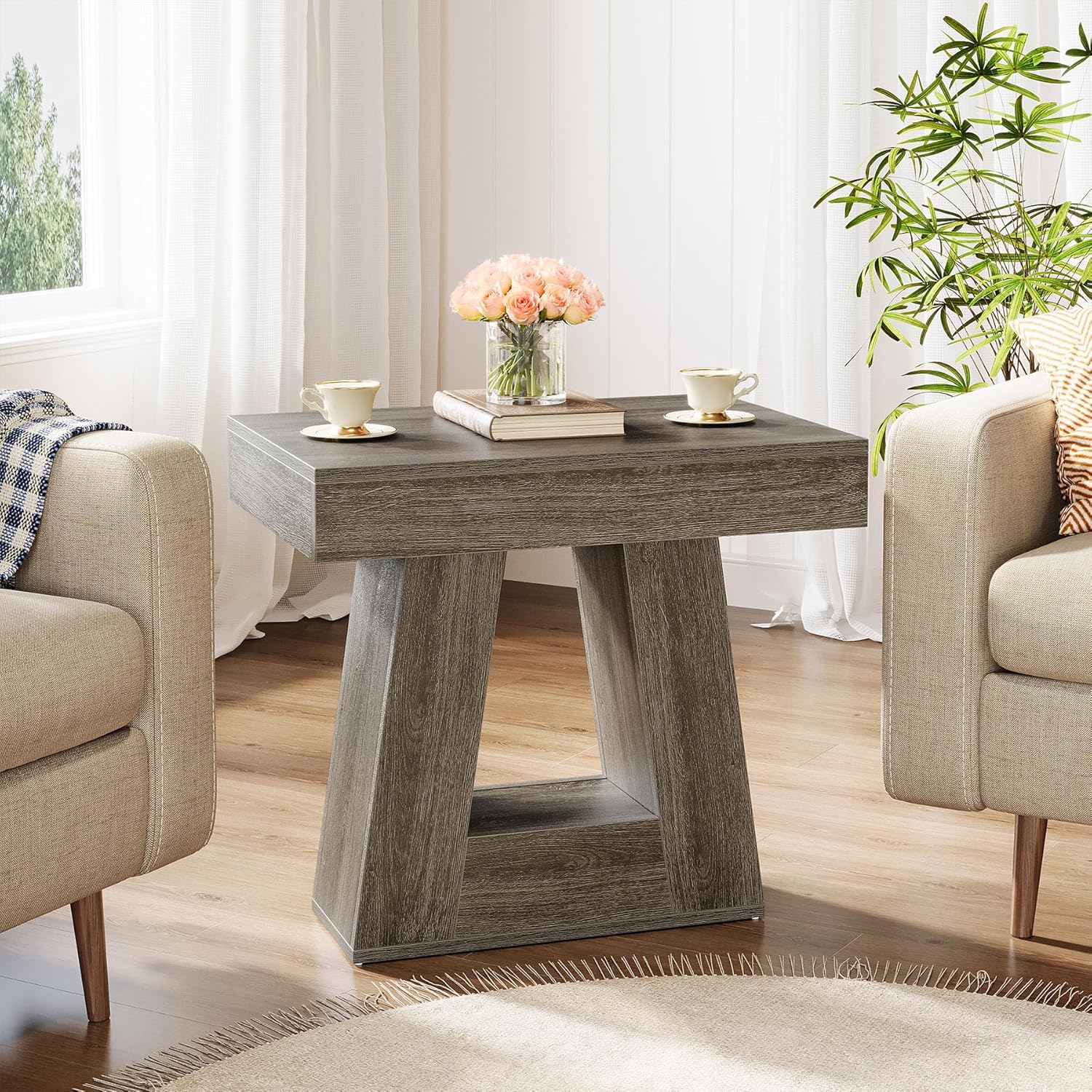 Tribesigns 24 inch W Farmhouse Side Table 2 Tier Narrow End Table with ...