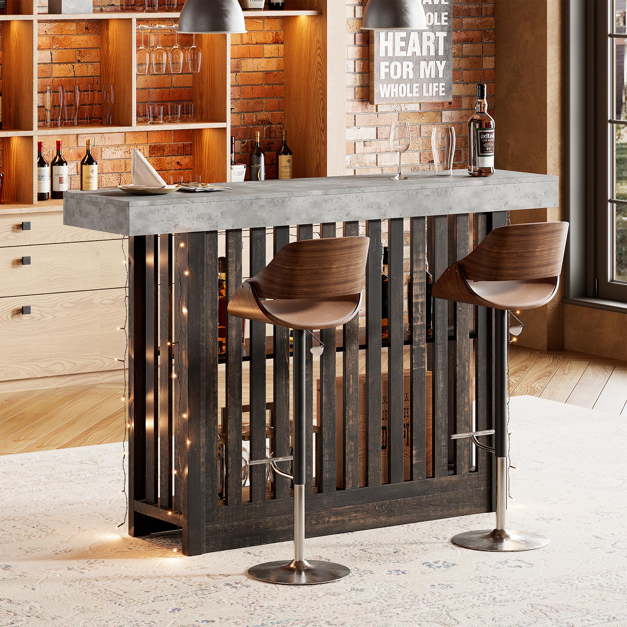 Garvee 63 Inch Long Bar Table 2 Tier Storage Shelves Counter Height Pub ...