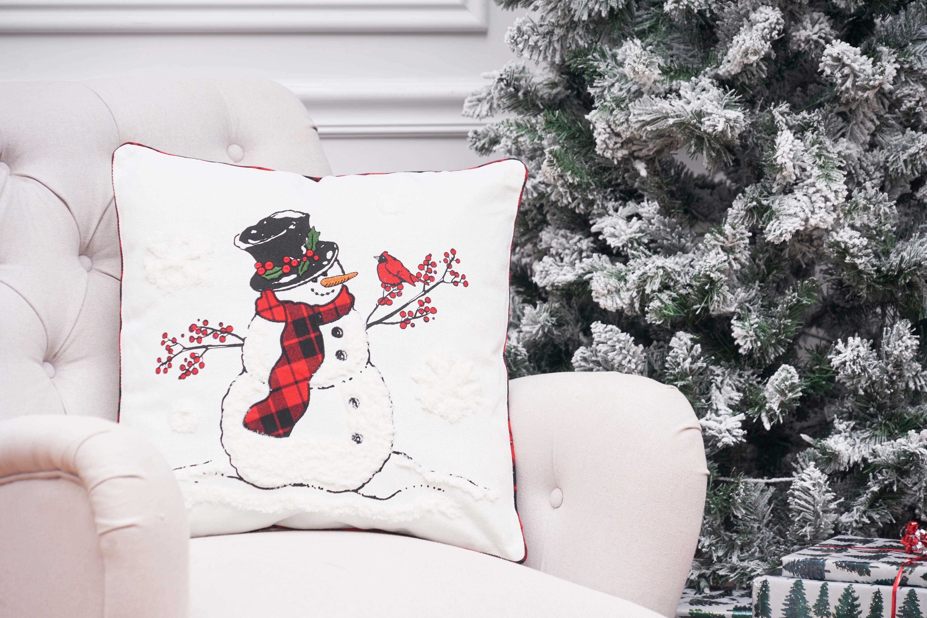 C&F Home Christmas Snowman Red Cardinal Bird Embroidered Accent Throw ...