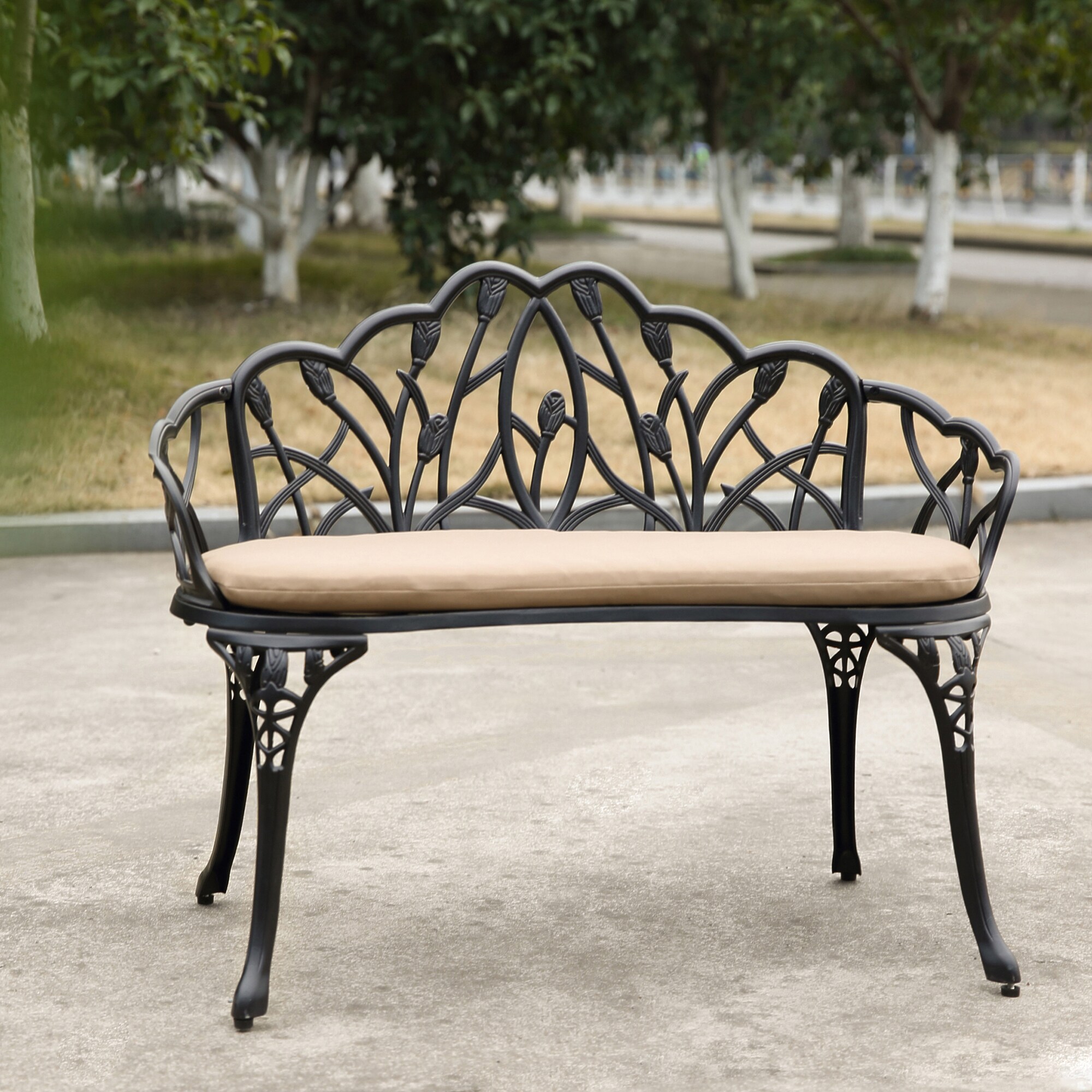 Bybafun 38.9-in W x 30.7-in H Black Aluminum Love seat Bench in the Patio Benches department at ...