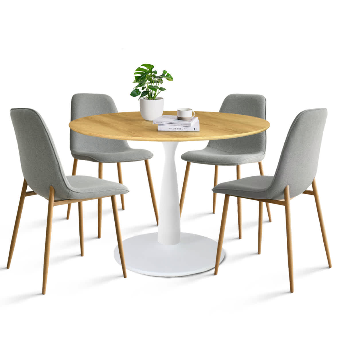 Maison Boucle 5 Piece Small Round Dining Table Set with Gray ...