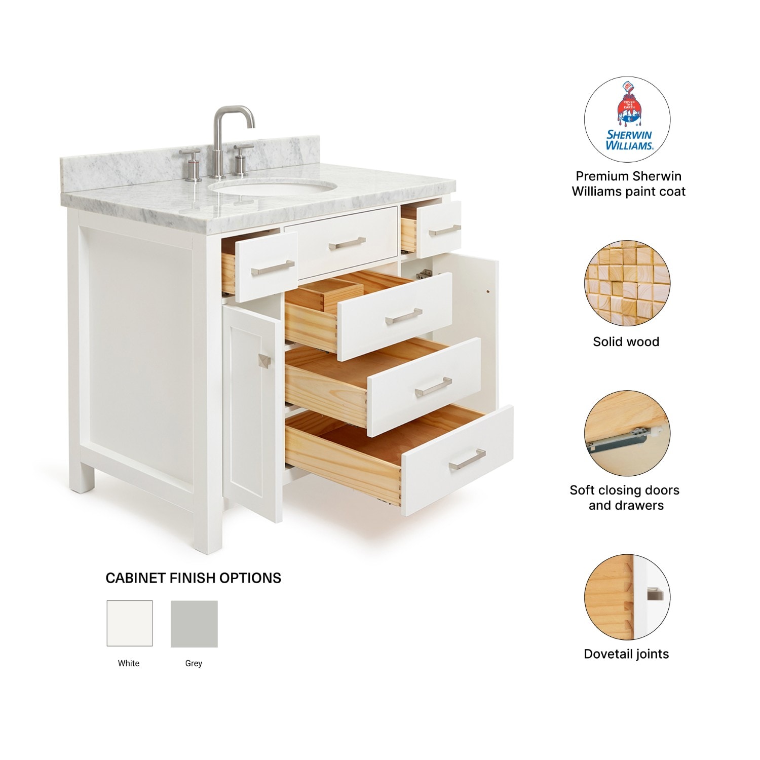 ARIEL Bristol 42-in White Undermount Single Sink Bathroom Vanity with ...