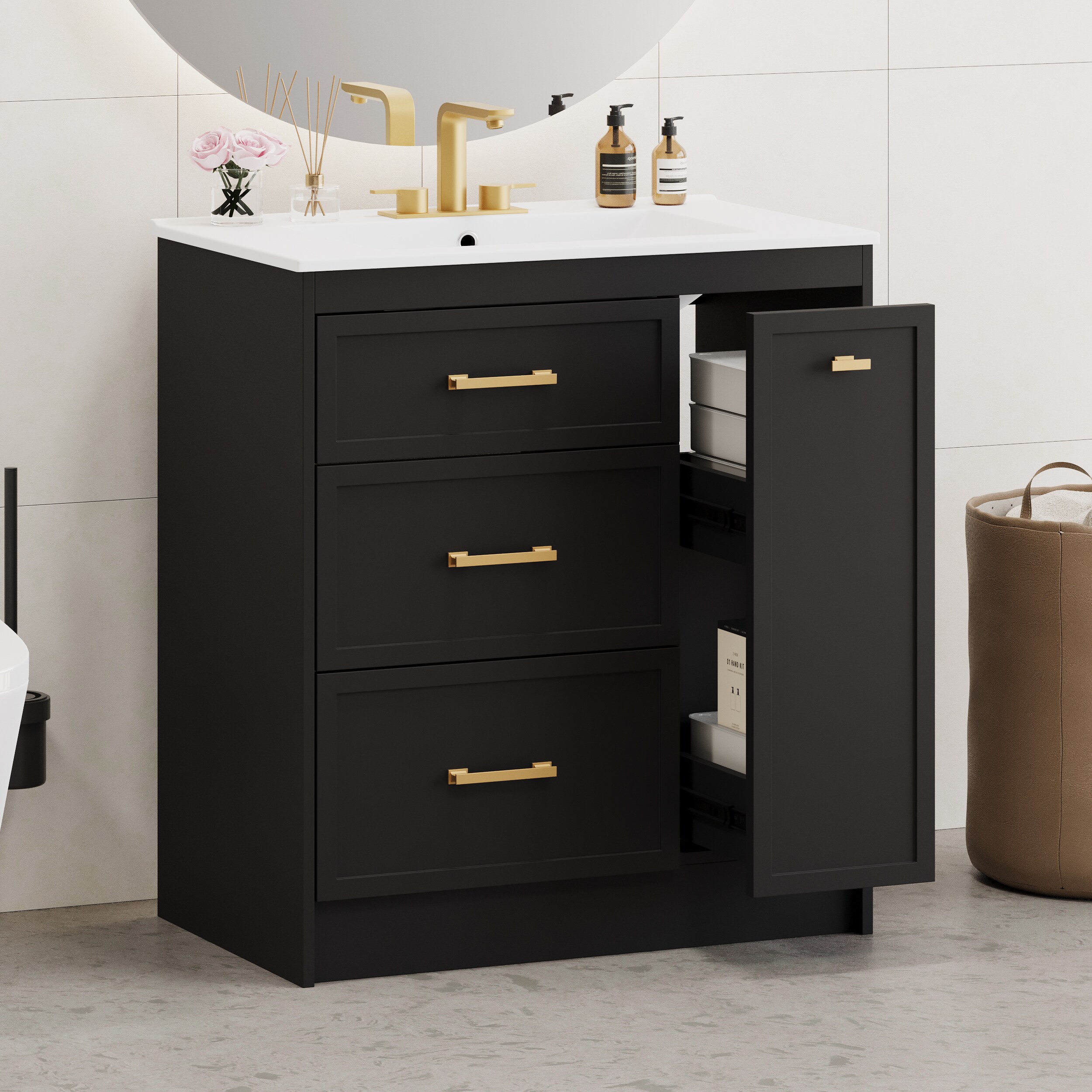 GDFStudio Ava 30-inch Classic Bathroom Vanity Set with Three Drawers ...