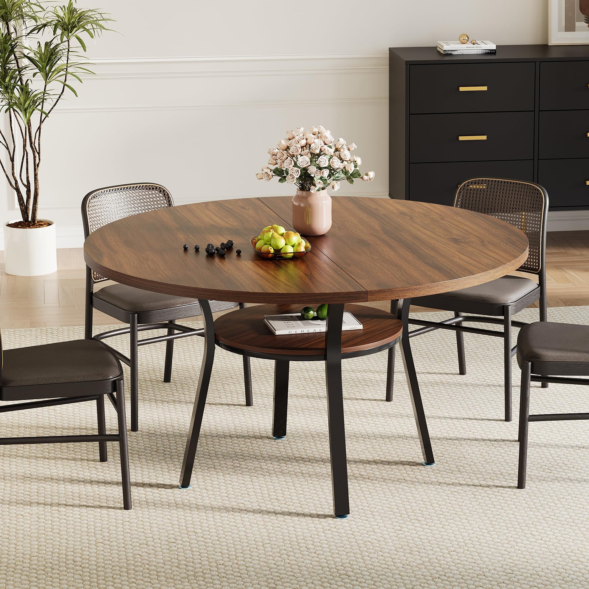 GAOMON 47Inch Round Dining Table for 4 with Storage Shelf- Stylish Red ...