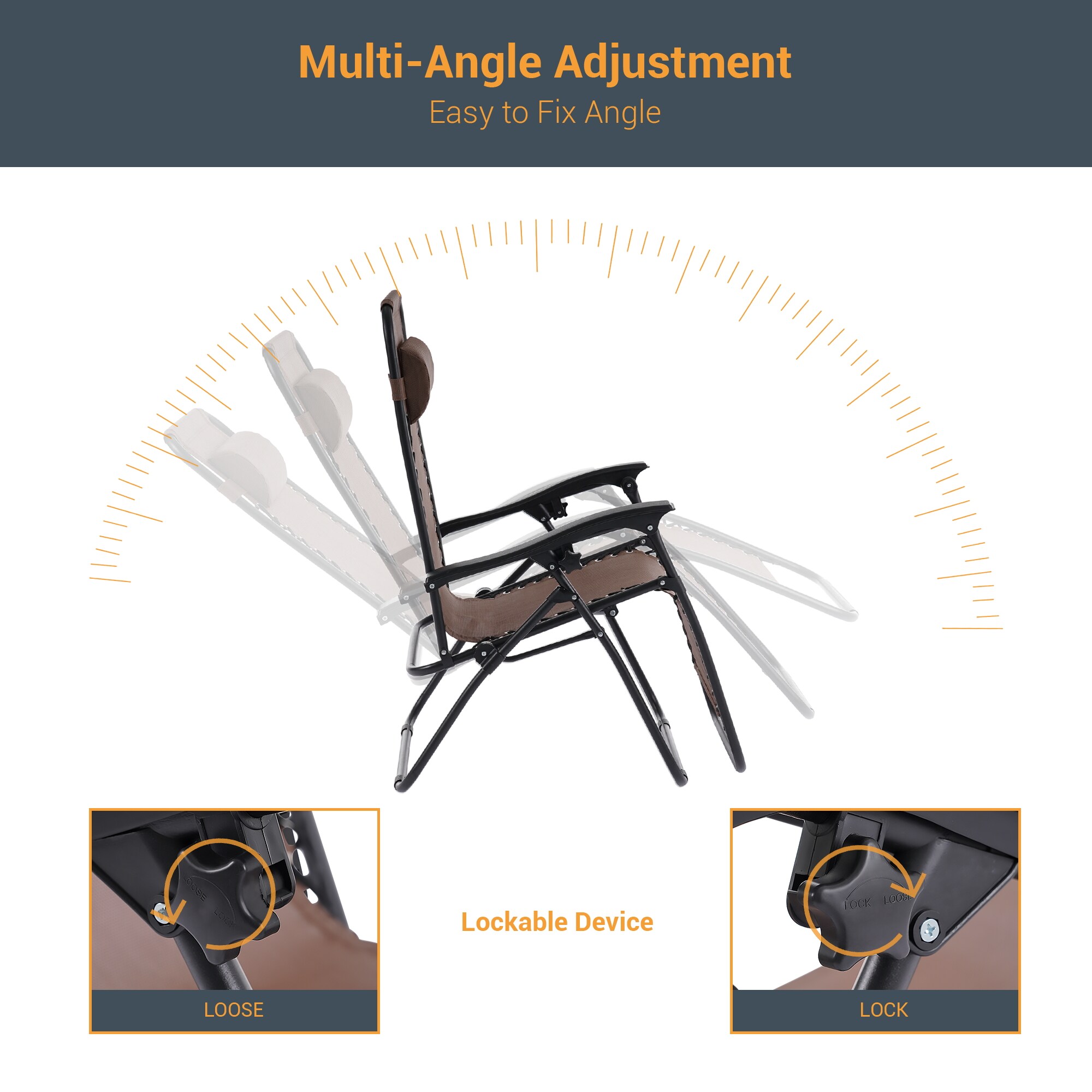 Sonkuki Patio Chair Set of 2 Black Metal Frame Stationary Zero Gravity ...