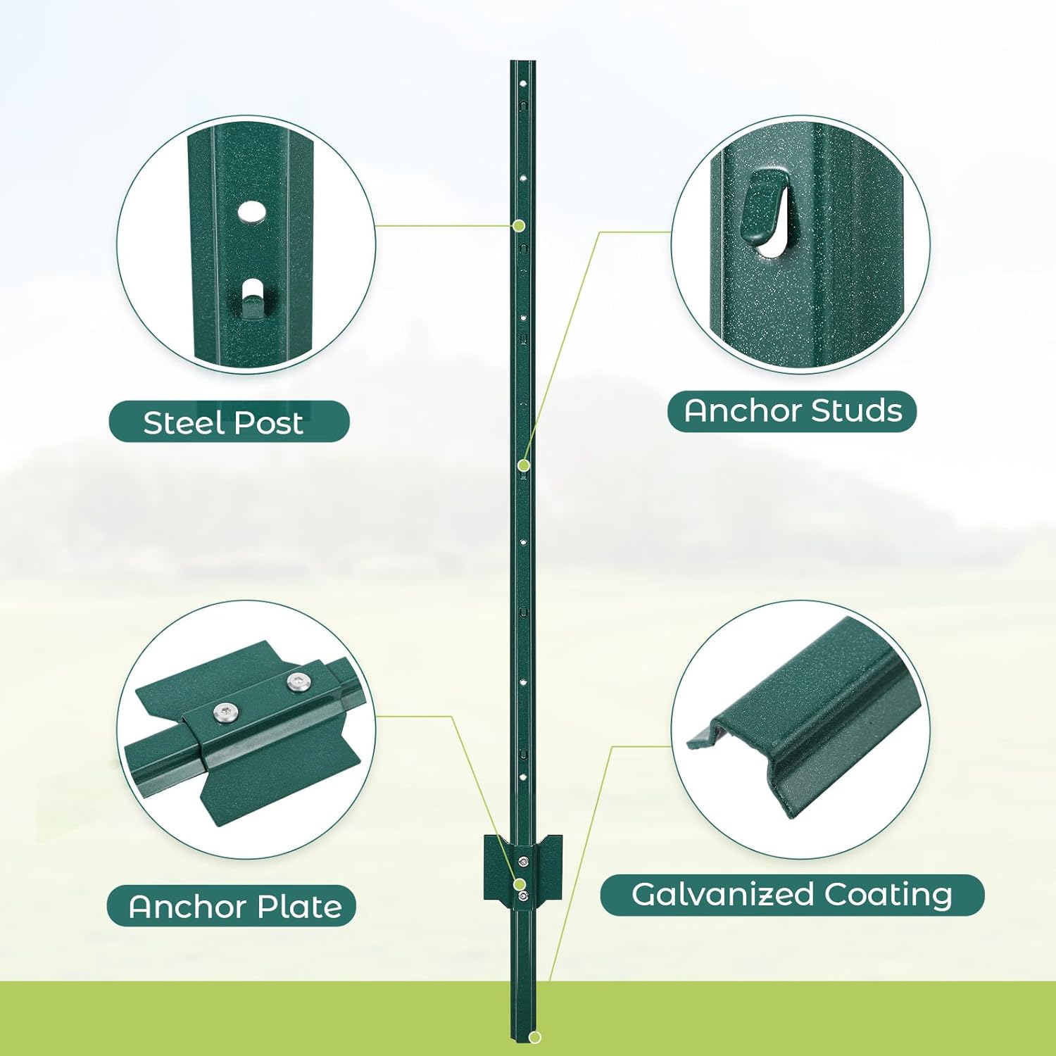 GAOMON 5FT Metal Garden Fence Posts Pack of 8 U-Shaped Steel Stakes ...