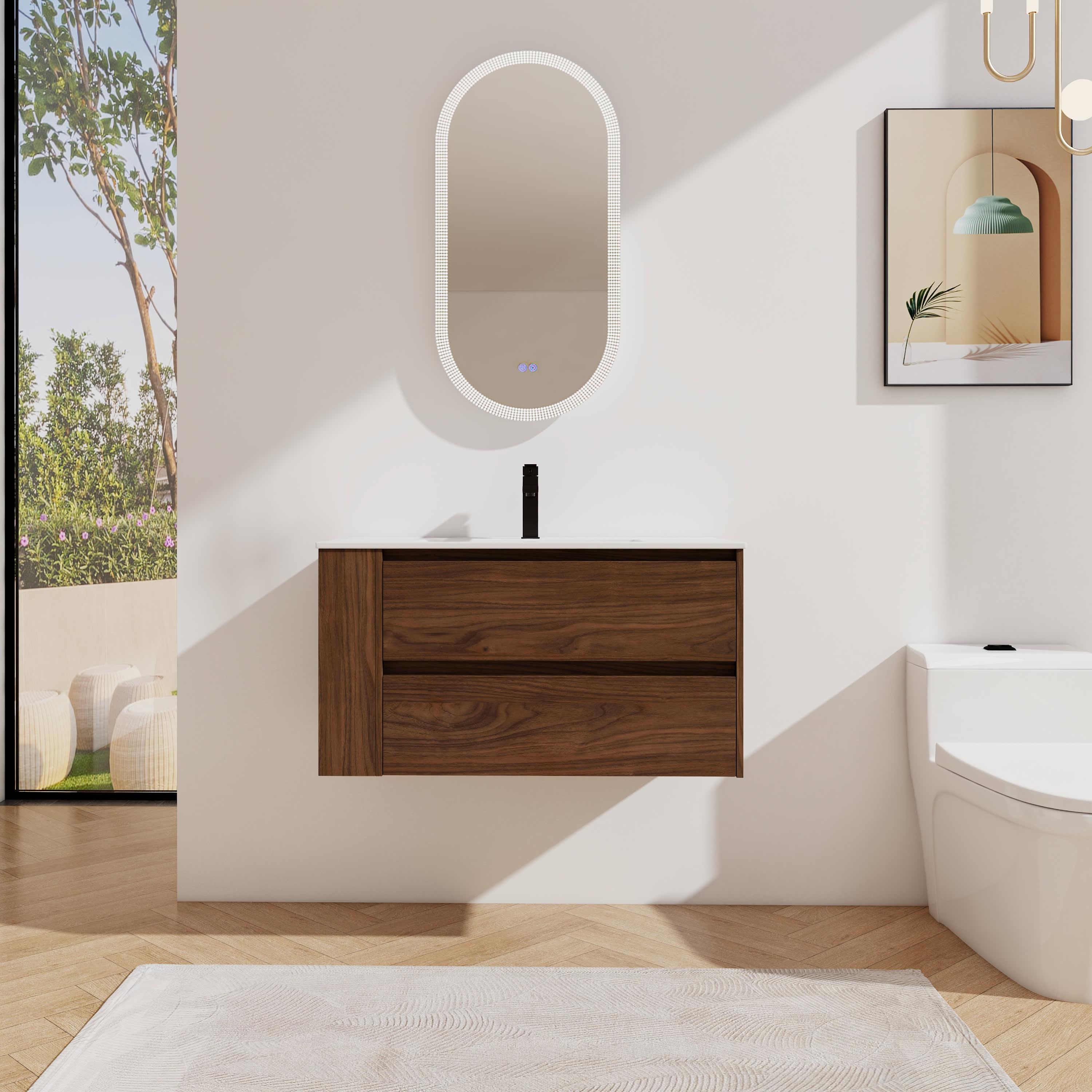 Vynxaria 36inch Wall Mounted Bathroom Vanity with Ceramic Sink Soft ...