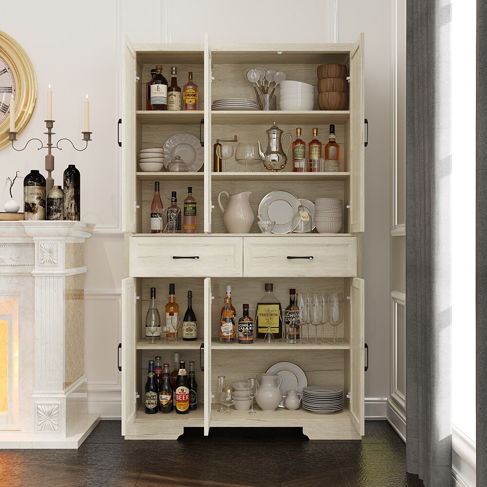 Homsee 47.2 Inch Wide Light Wood Grain 6-Door 2-Drawer Pantry for Home ...