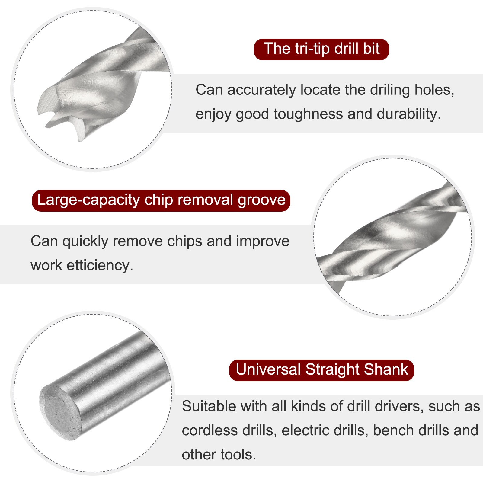 Unique Bargains Brad Point Drill Bit 10mm 25/64 Inch Dia Straight Round ...