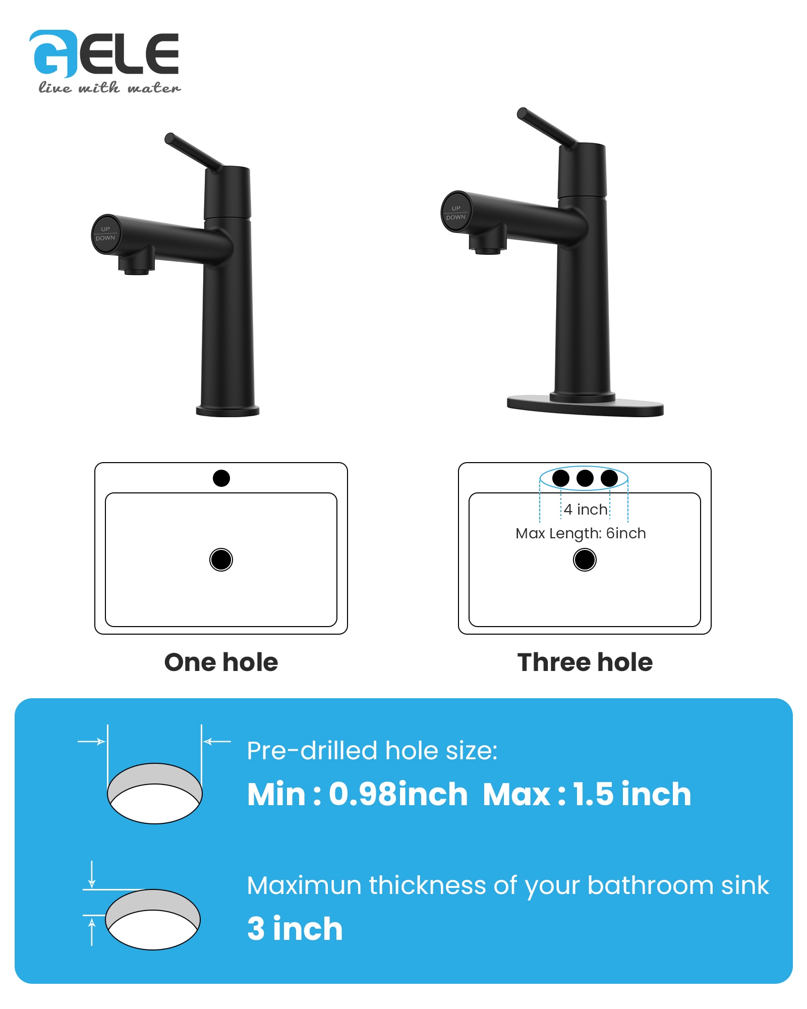 WELLFOR Black Single hole 1-handle Low-arc Commercial/Residential ...
