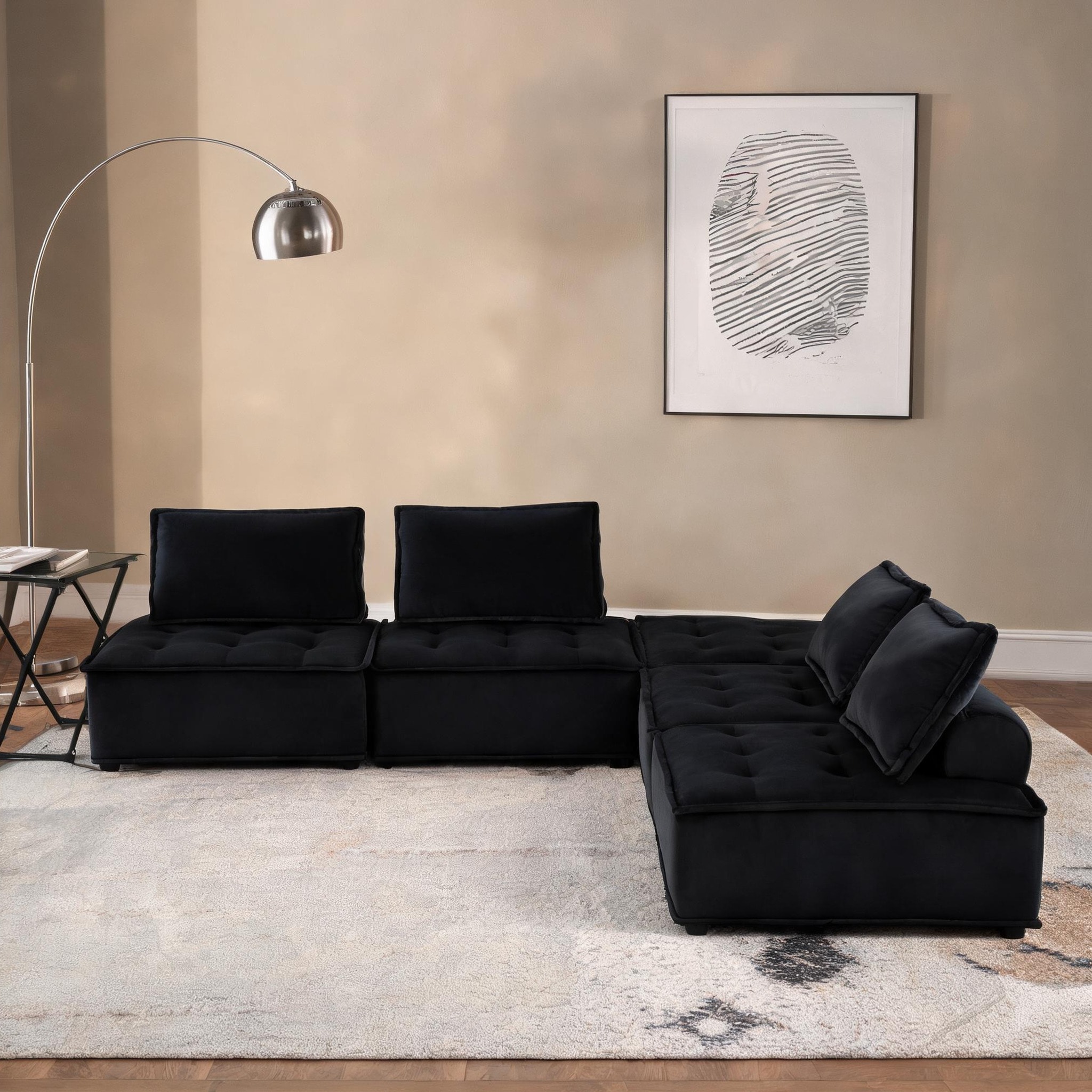 Naturefalls Modern Velvet L-Shape Sectional Sofa with Tufted Seats 120 ...