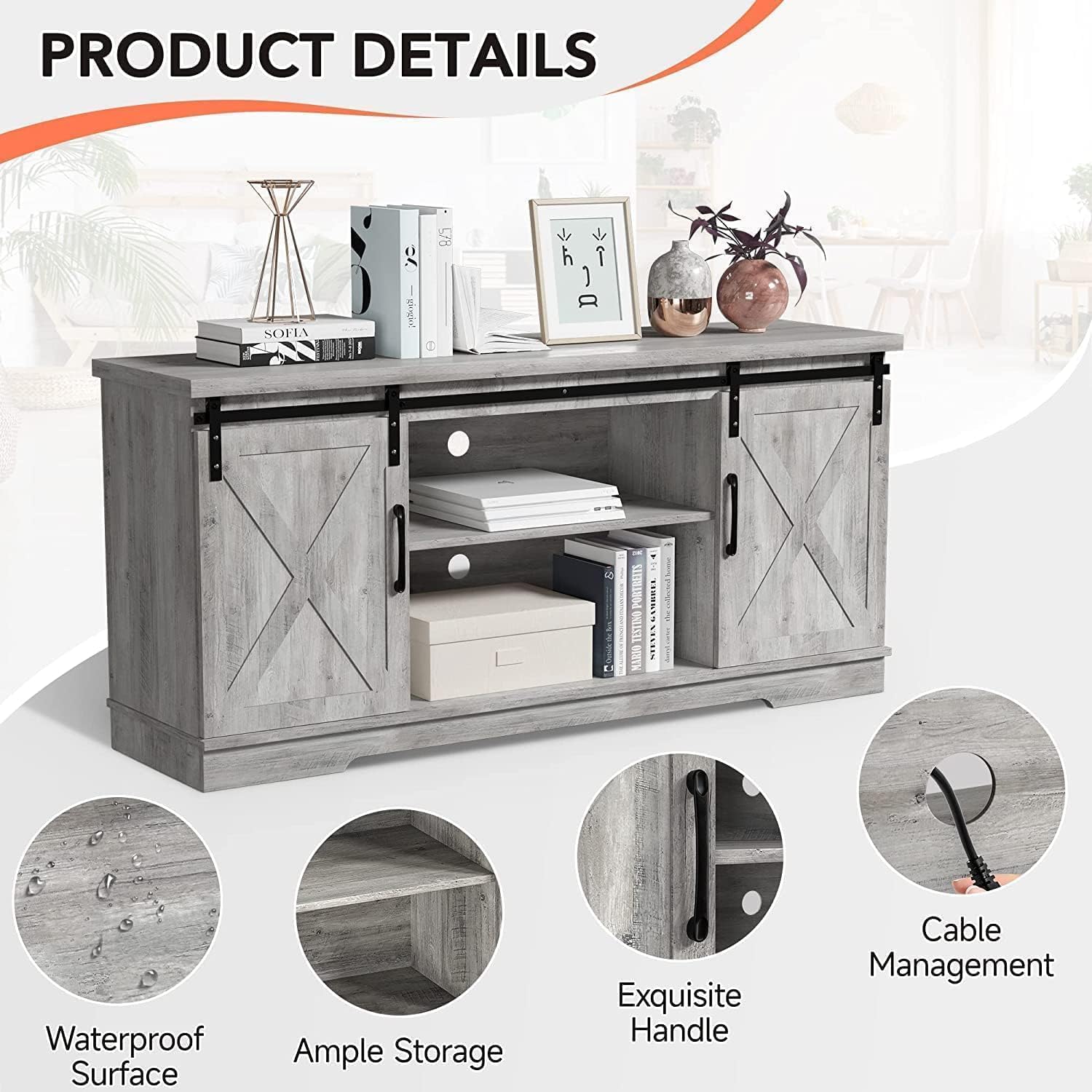 Qeetex TrailBlaze TV Stand for 65+ Inch TV 28 inch Tall Farmhouse Wood ...