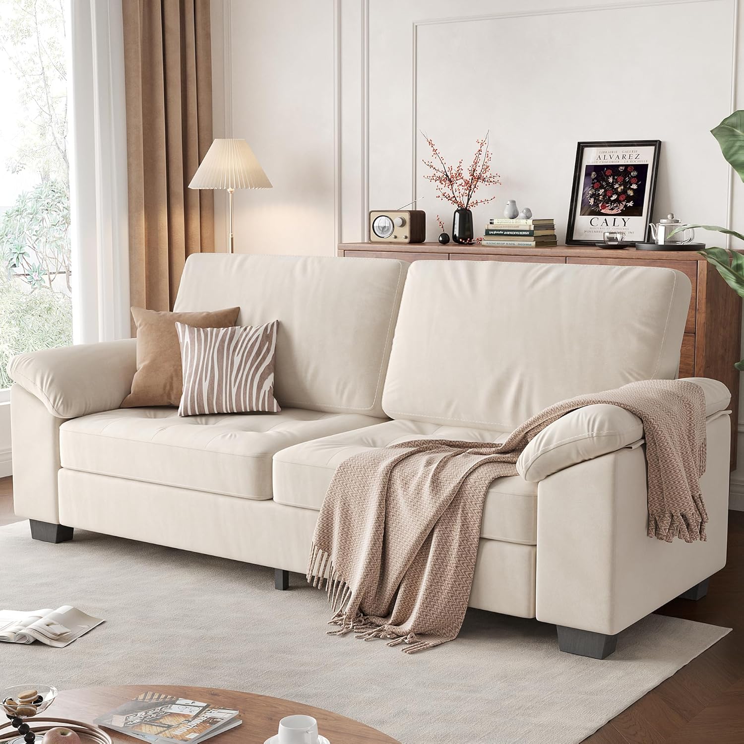 Garvee 90 inch Modern Oversized Velvet Loveseat Wide Armrests Washable ...