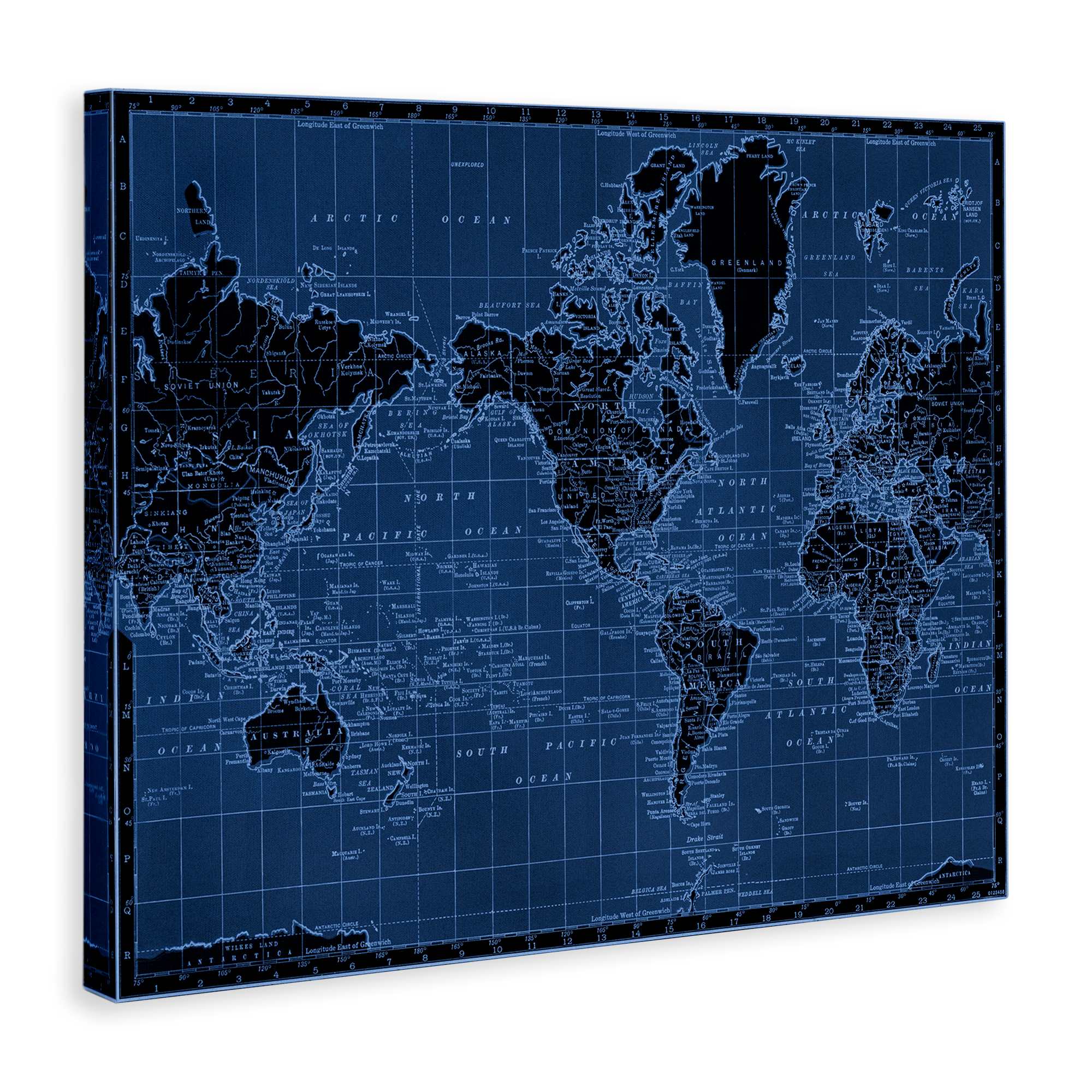 Stupell Industries Blue Toned World Map Canvas Wall Art By Phillipa ...