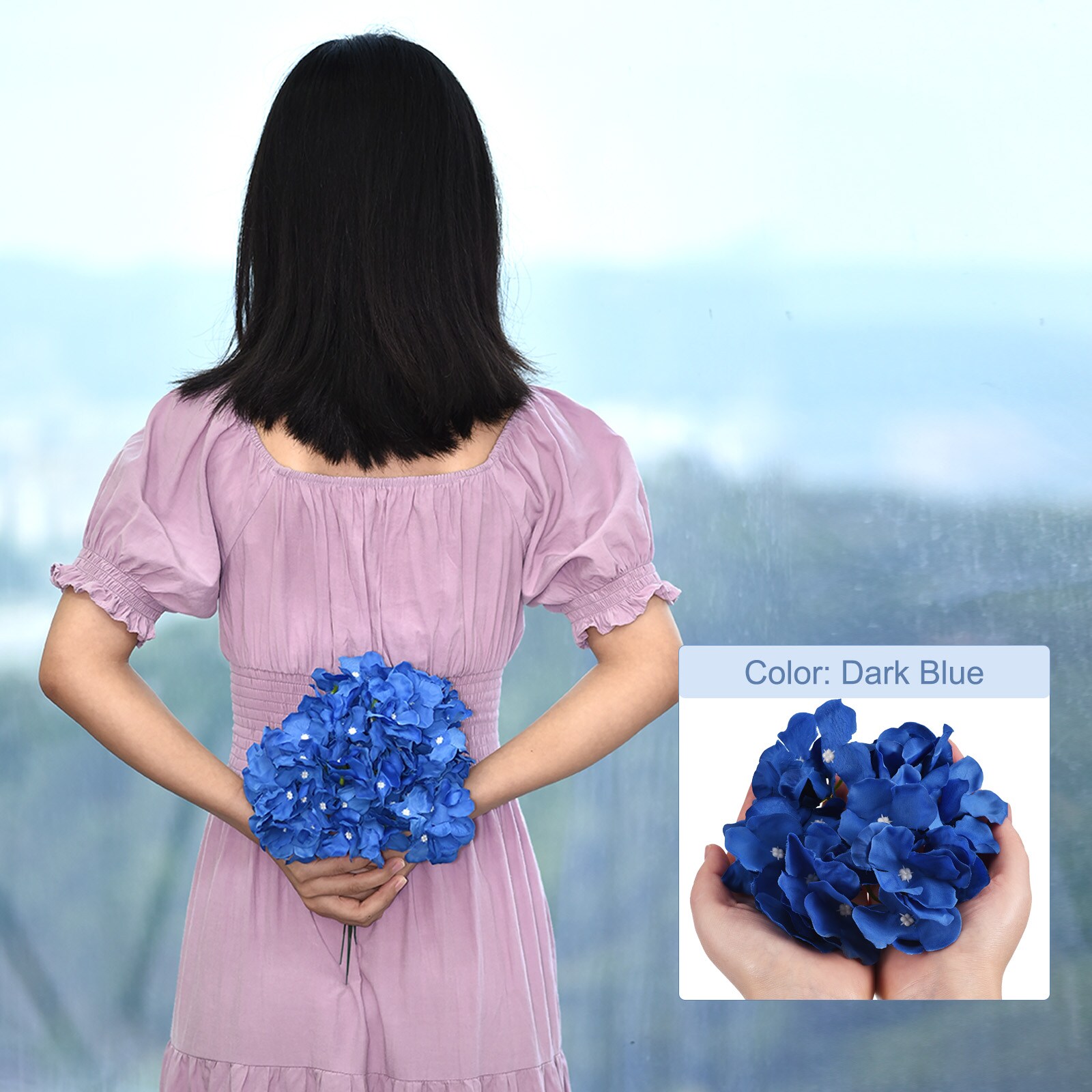 Unique Bargains Silk Artificial Hydrangea Flowers Dark Blue Artificial ...