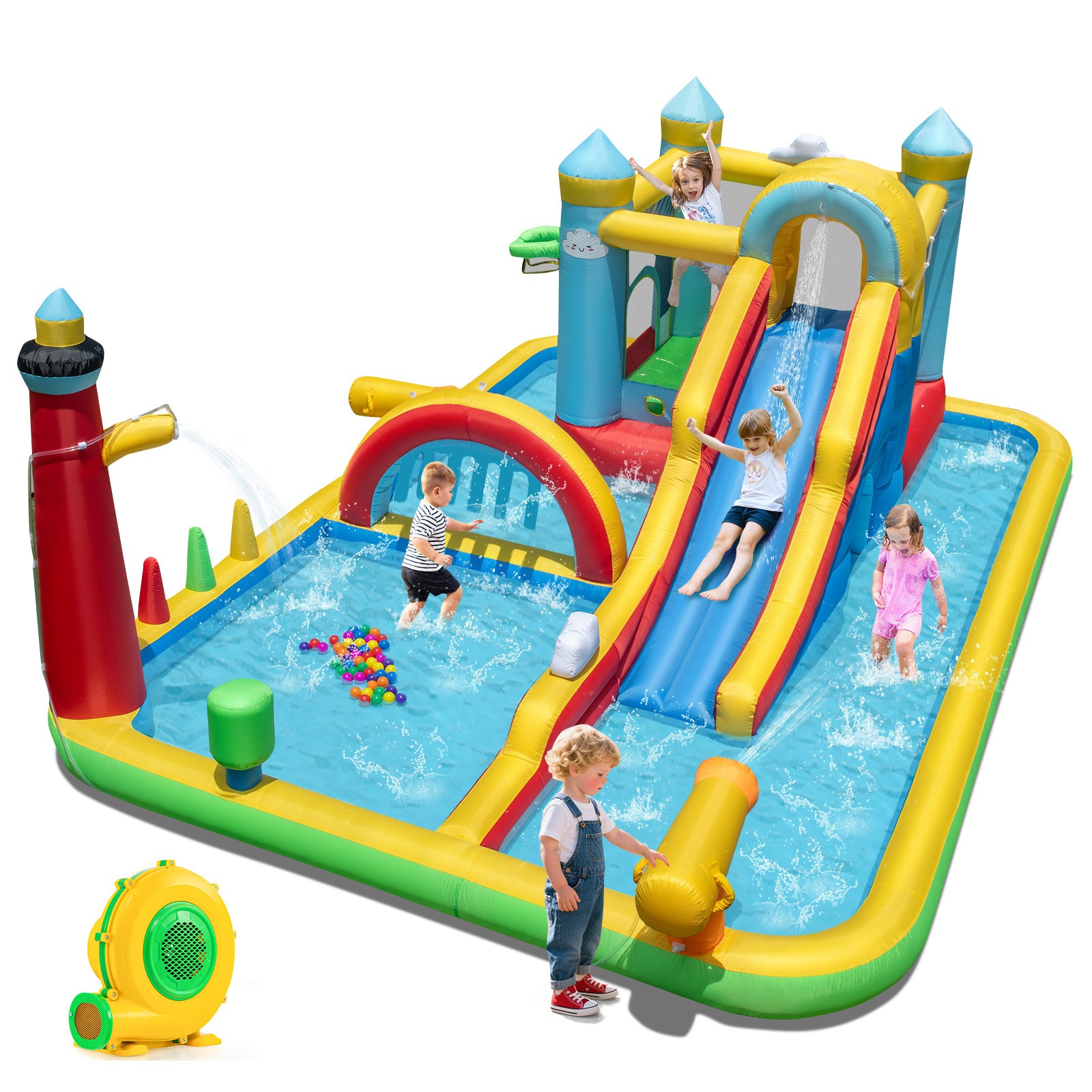 Slickblue Kids Inflatable Bounce House with 680W BlowerSlide Splash ...