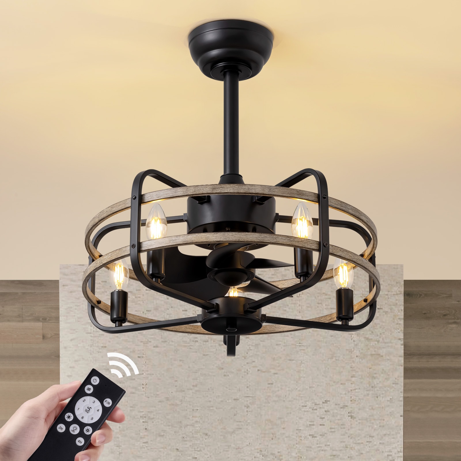 Liwidu 20 Inch Caged Ceiling Fan with Light and Remote Flush Mount ...