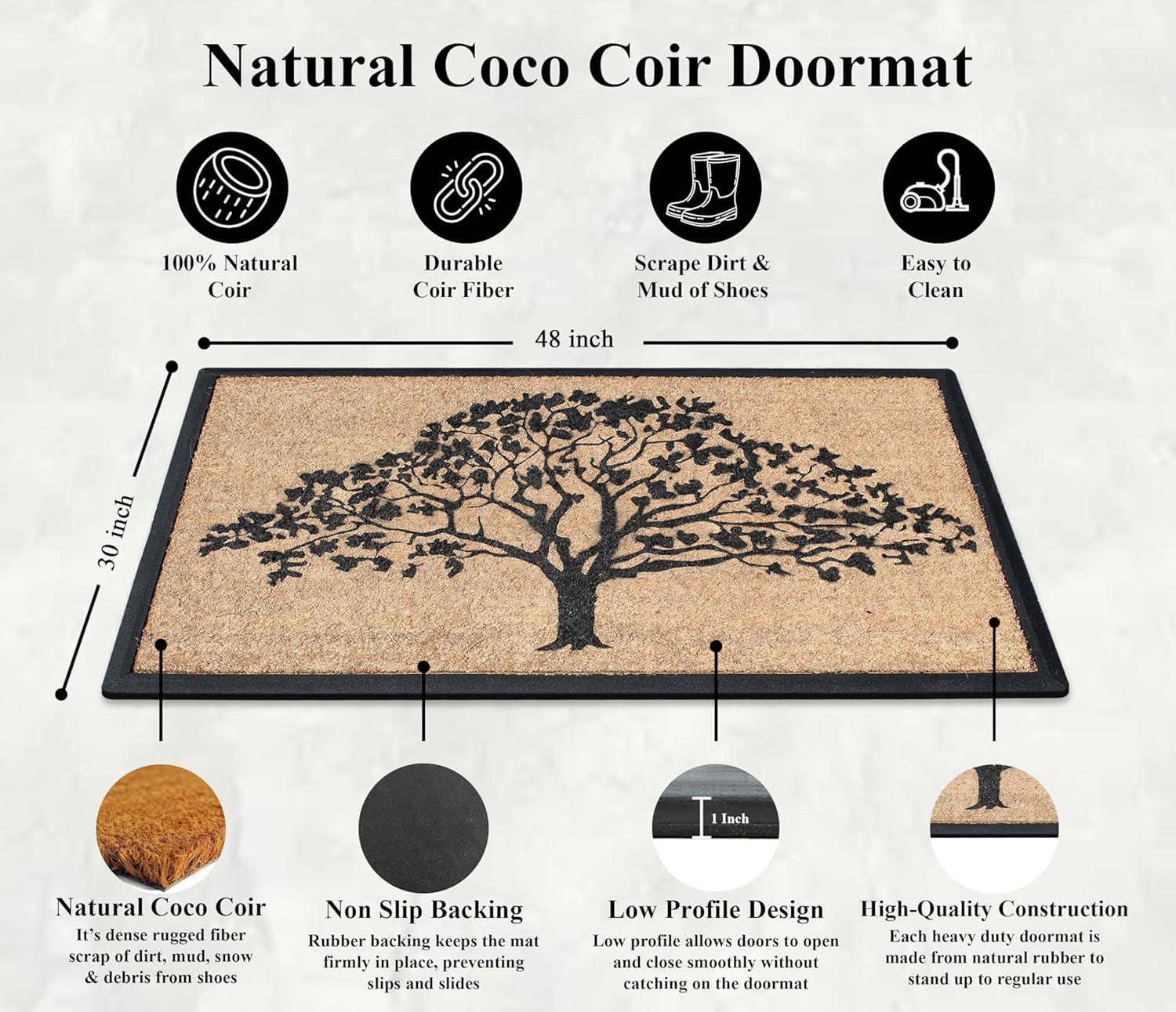 A1 Home Collections Natural Coir and Rubber Flocked Large Door Mat 18 ...