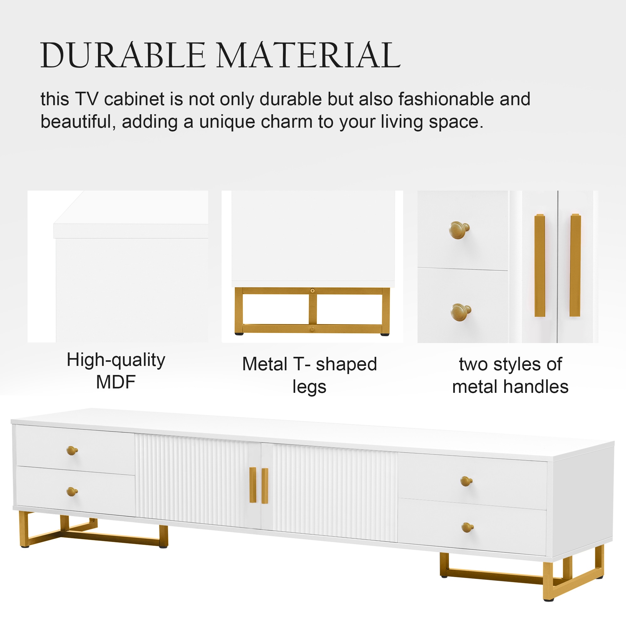 Huluwat 65 Inch U Can TV Stand with Wave Groove Cabinet and Four ...