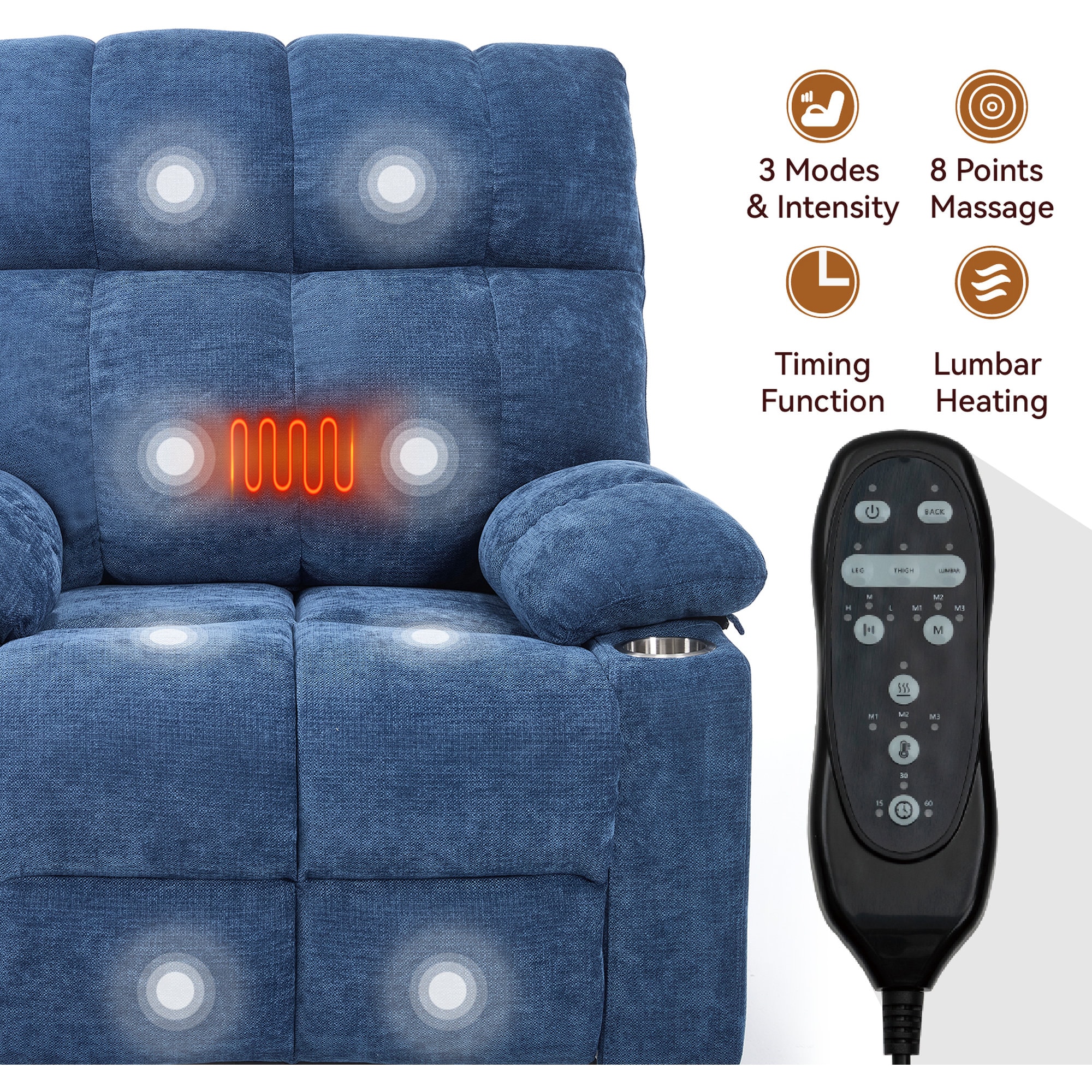Afoxsos Blue Dual Motor Power Lift Recliner Chair 39.77W x 36.62D x 42 ...