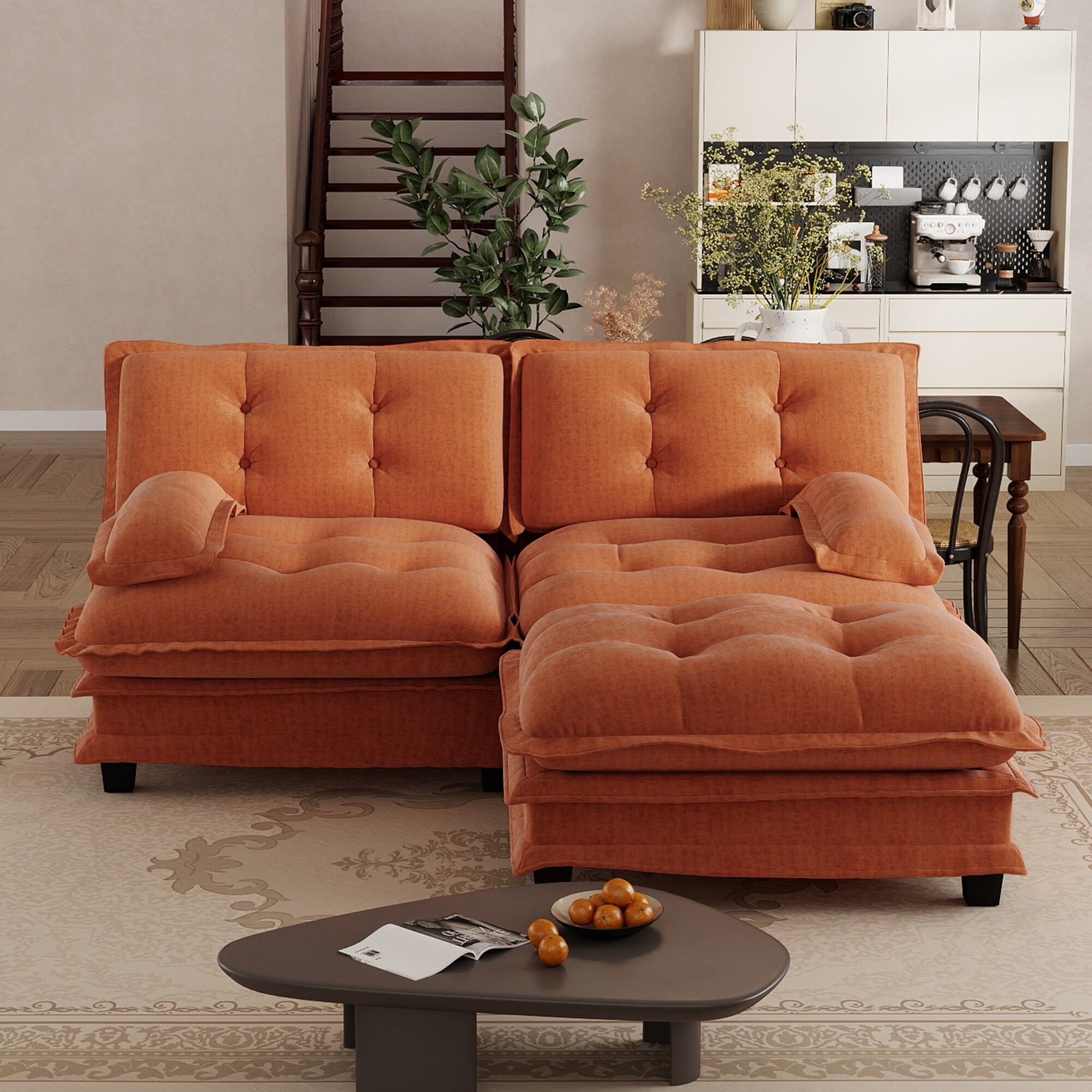 Homy Casa CHILL 77-in W Modular Sectional Sofa Orange 2-Seater with ...