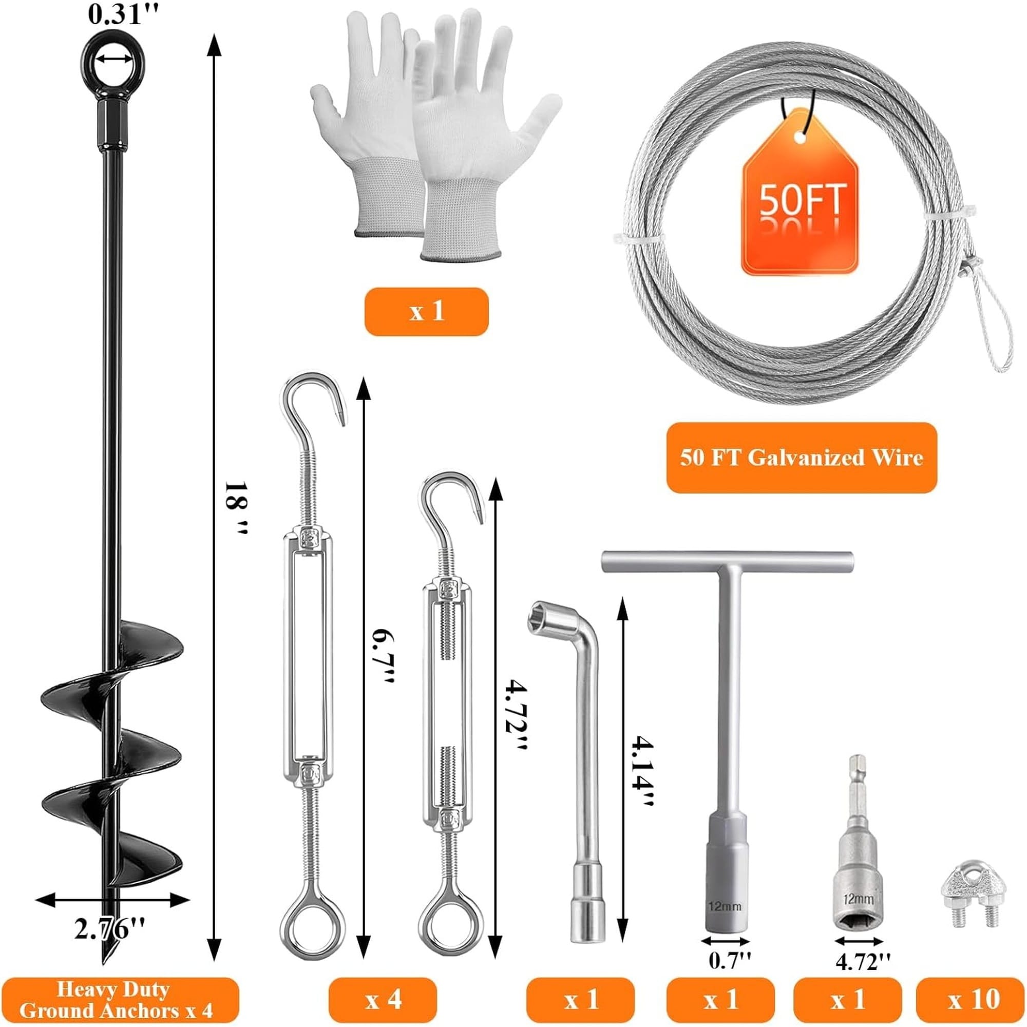 Angel Sar 4 Pack 18 Inch Heavy Duty Ground Anchor Kit with Galvanized ...