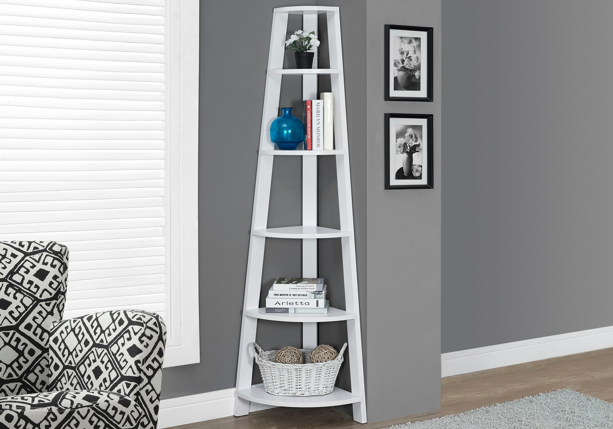 LOVMOR Bookshelf Bookcase Etagere Corner 5 Tier 72in h Office Bedroom ...