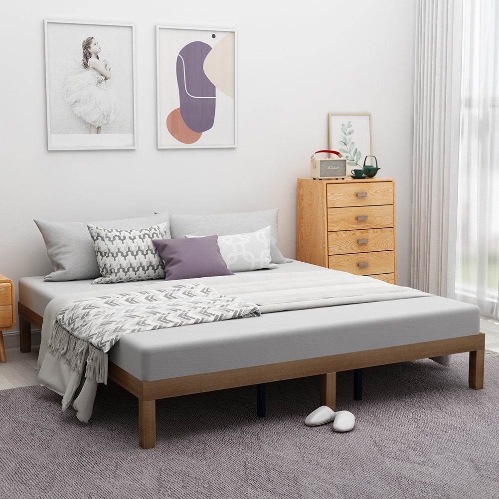 IdealHouse Queen Size Solid Wood Platform Bed Frame With Strong Wood ...