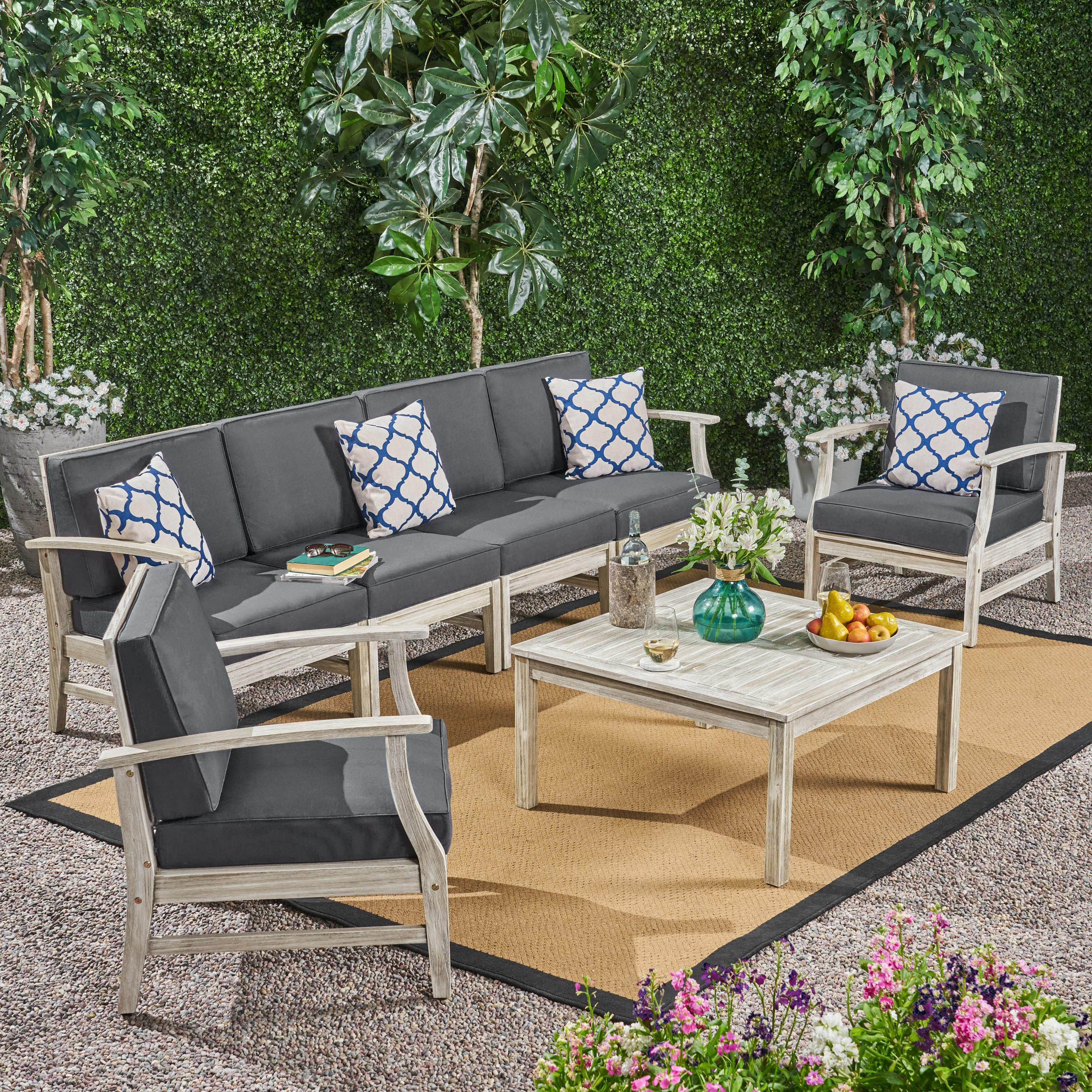 Christopher Knight Home Perla Outdoor 7 Piece Acacia Wood Sofa and Club ...