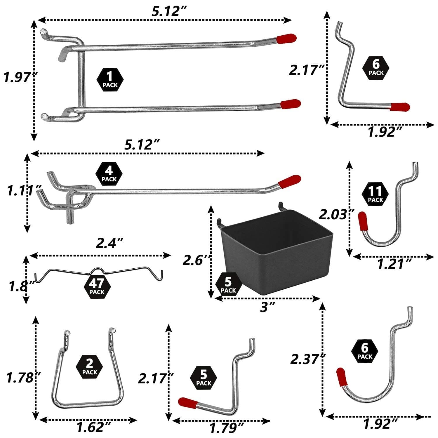 Angel Sar 114pc Metal Pegboard Hook Assortment Set Silver Red Black ...