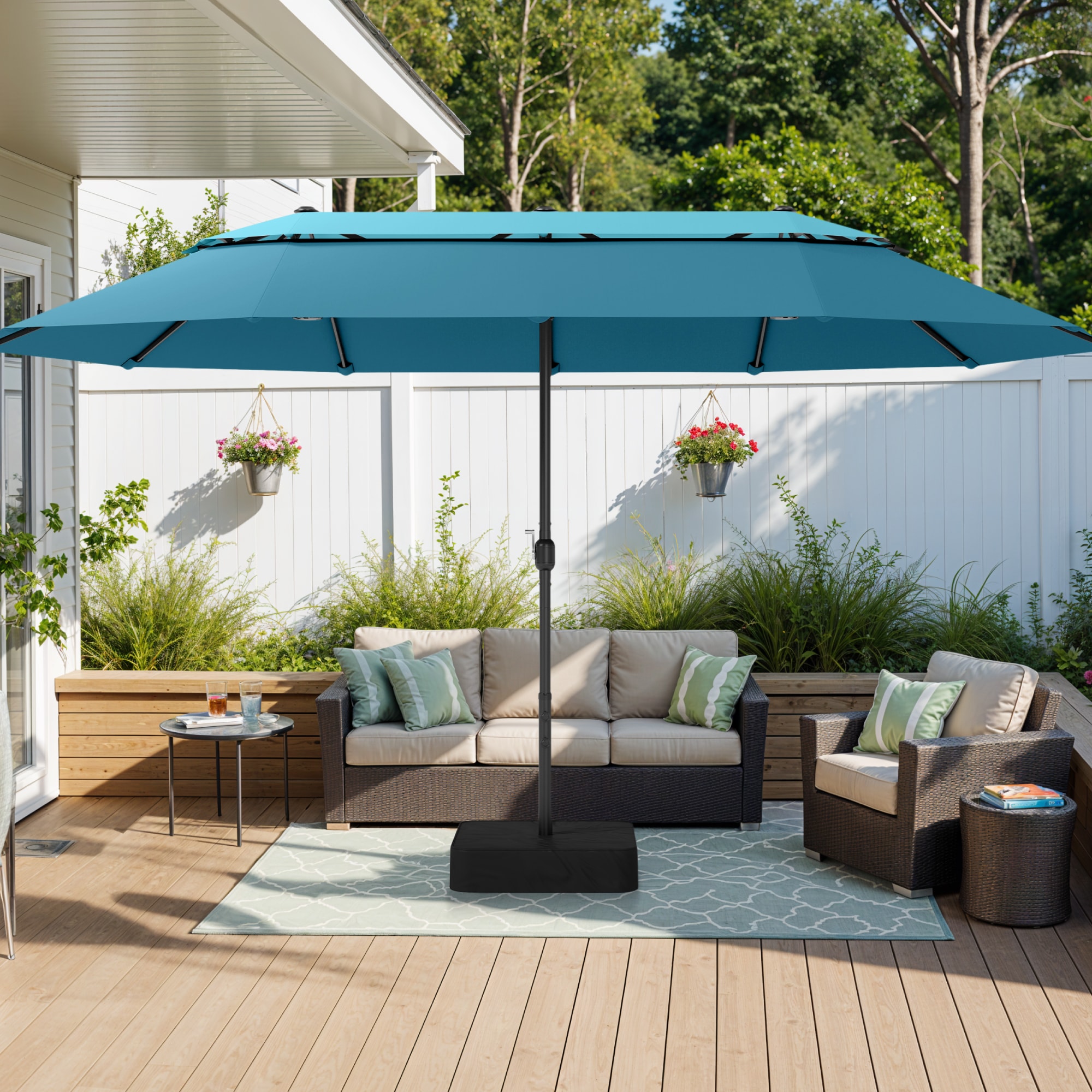 Sunshine Valley 15-ft Steel Blue No-tilt Market Patio Umbrella with ...