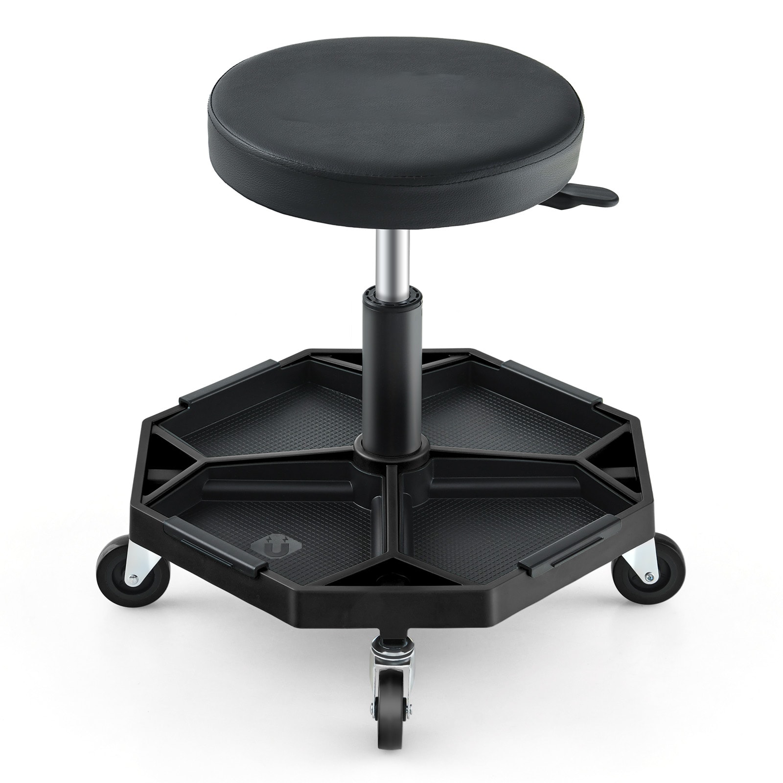 Slickblue Black Rolling Workshop Stool (16 x 20 Inch) with Tool Tray ...