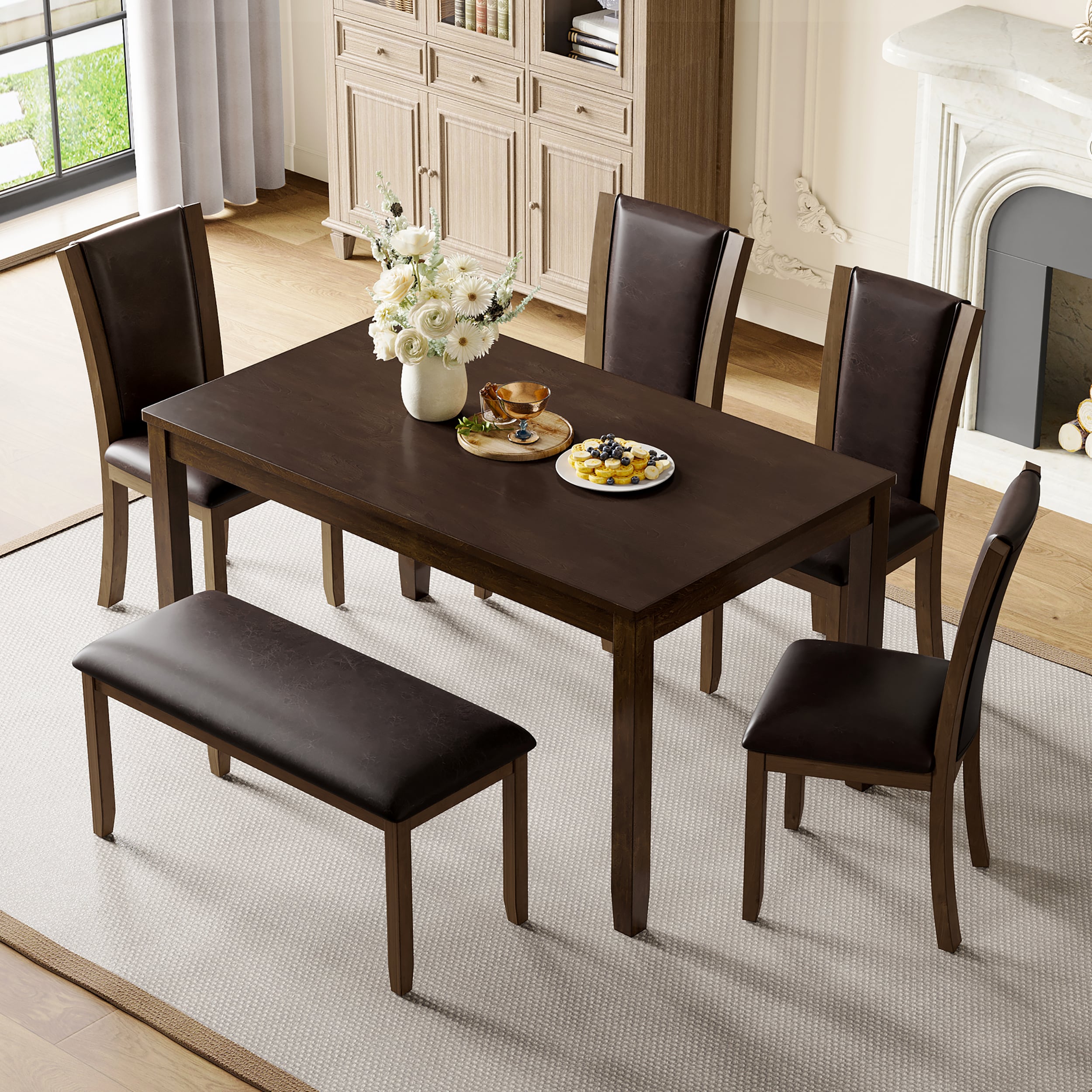 Moda Furnishings Garry Dark Walnut Rustic Dining Room Set with ...