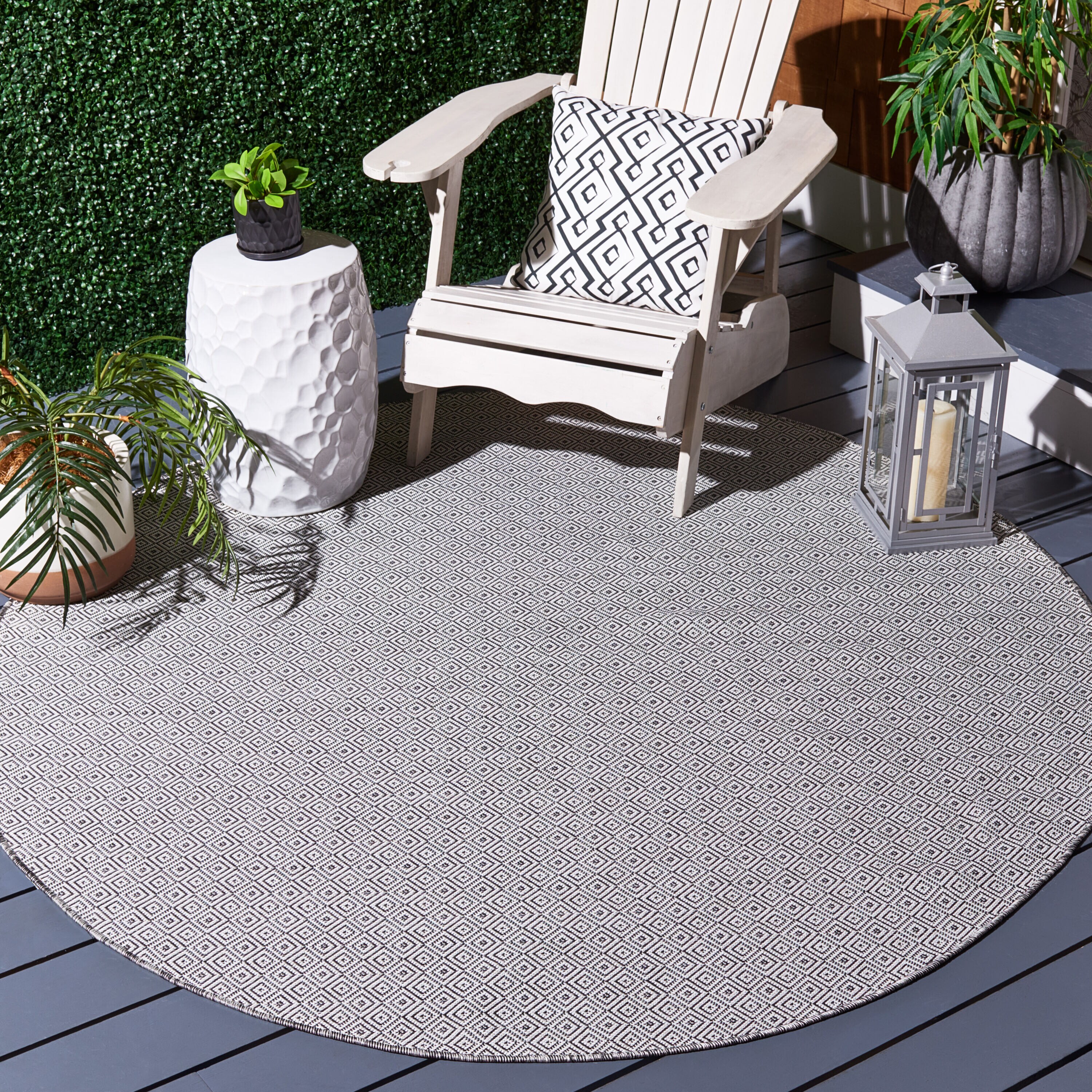 Safavieh 6 X 6 (ft) Ivory/Black Round Indoor/Outdoor Geometric Mid ...