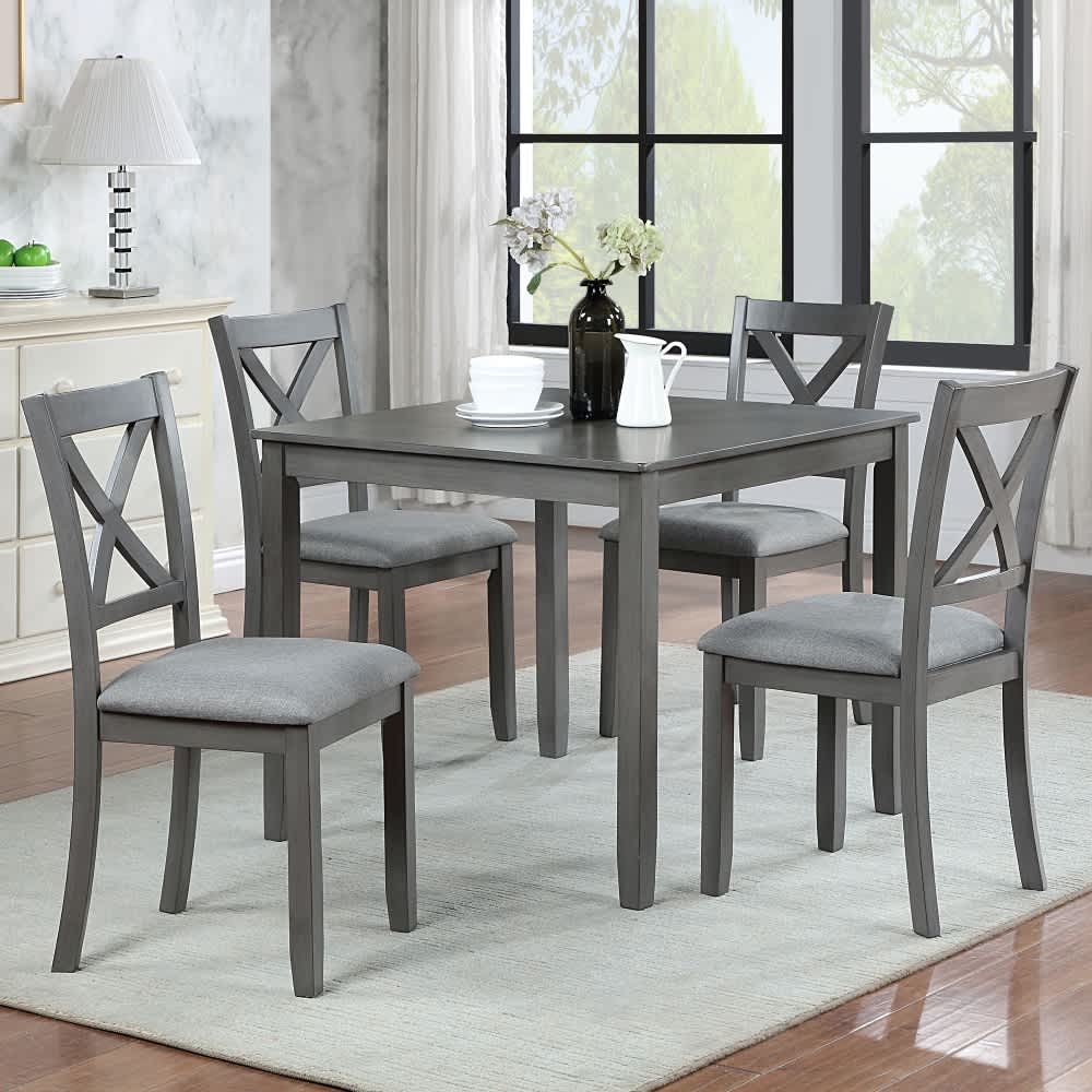 Coolbibila 5 Piece Gray Dining Set with Square Table Cushioned Chairs ...
