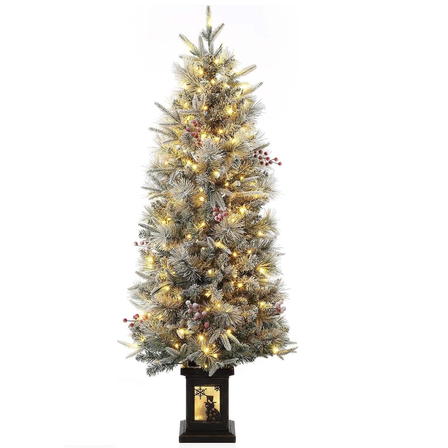 Qeetex 4.5FT Christmas Tree Faux Frost Blooming Cedar Body Includes 8 ...