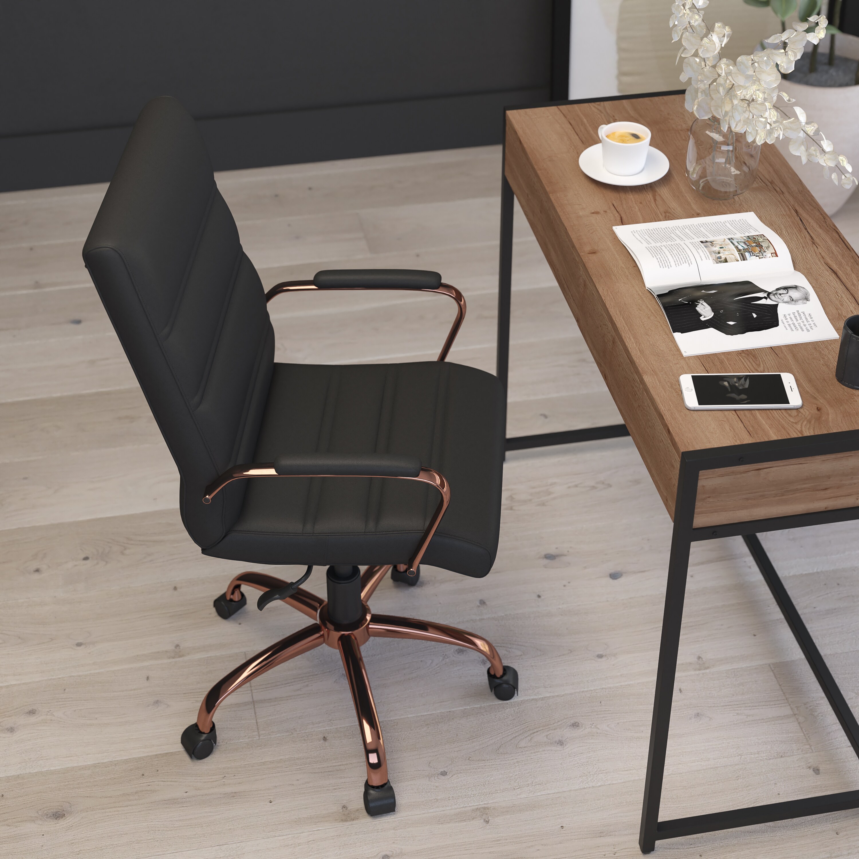 Merrick Lane Milano Contemporary Mid-Back Black Faux Leather Home ...