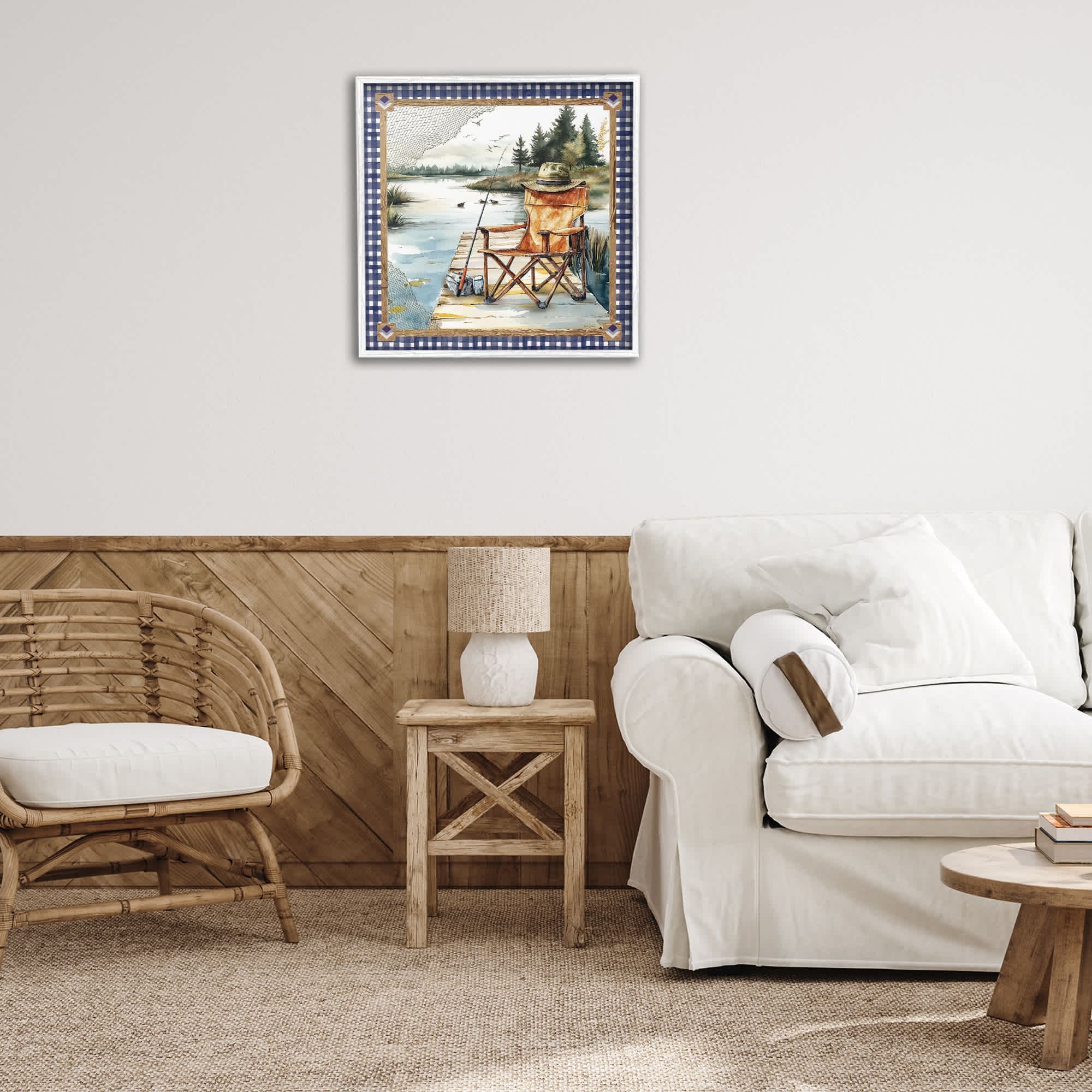 Stupell Industries Fishing Chair on Dock White Framed Giclee Art By ...